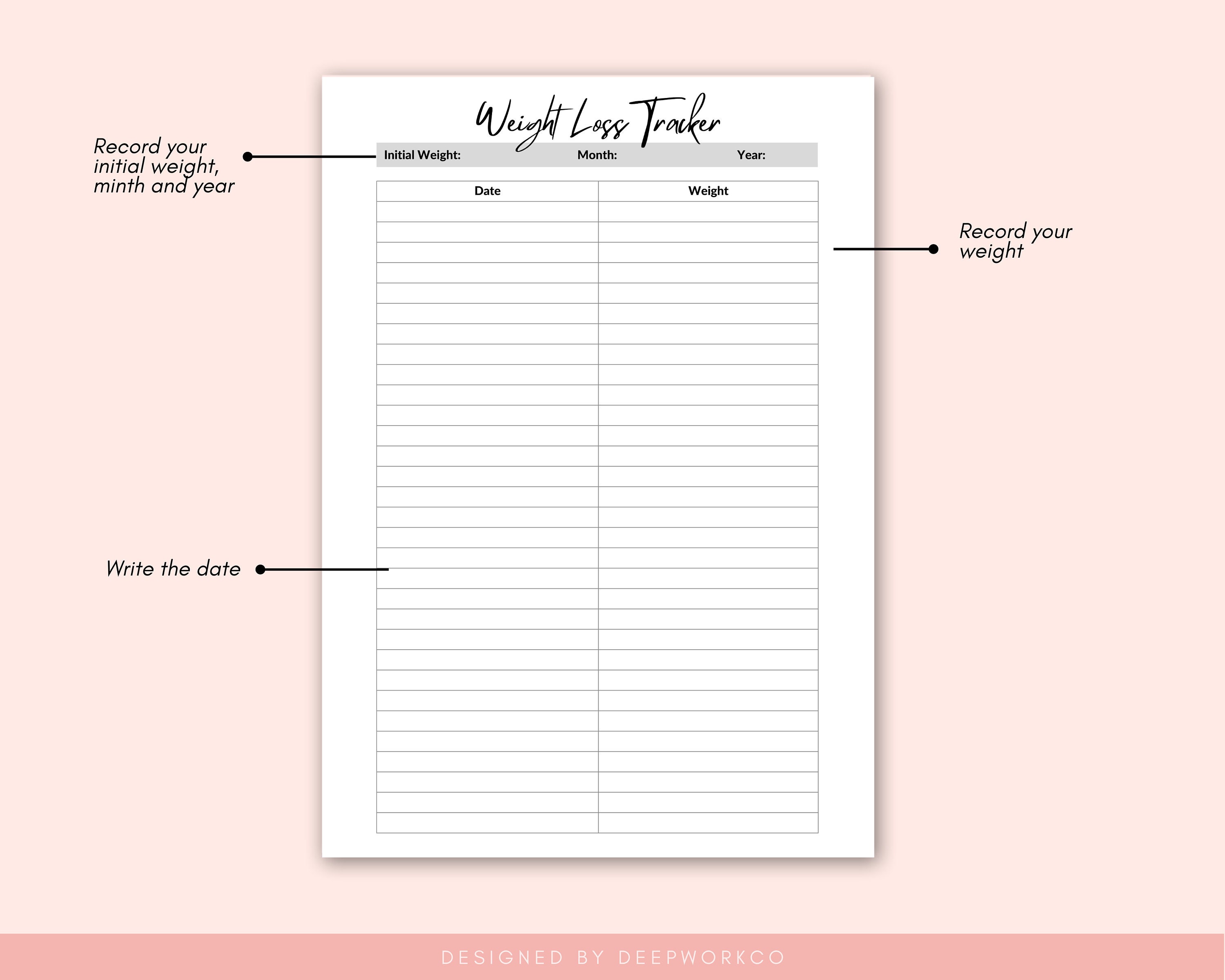 Printable Minimalistic and Simple Weight Loss Tracker, 365 Day Weight ...