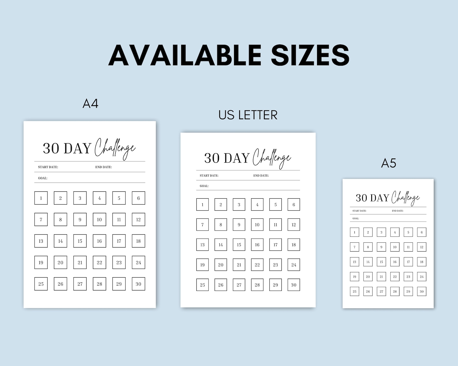 Printable 30 Day Challenge, Habit Tracker, Goal Tracker, Goal Setting ...