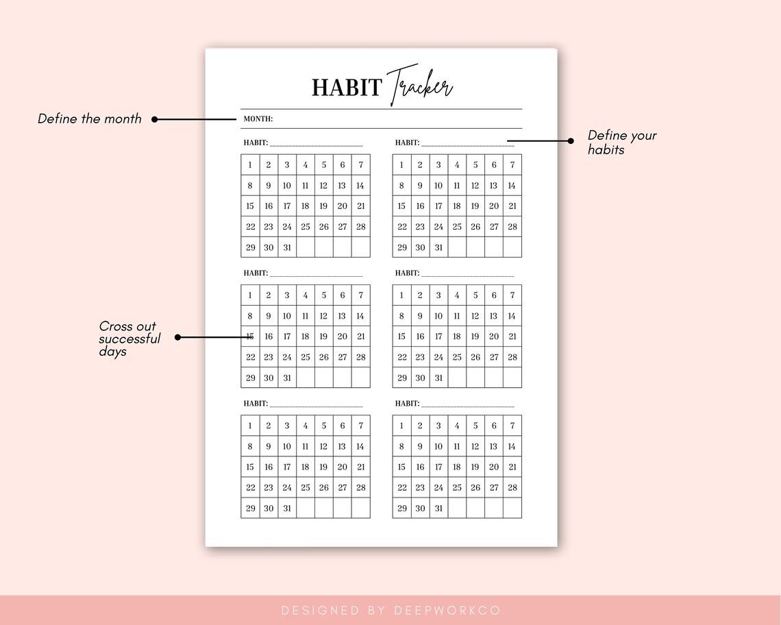 Printable Habit Tracker, Habits Tracker, 31 Day Tracker, Habit Log ...