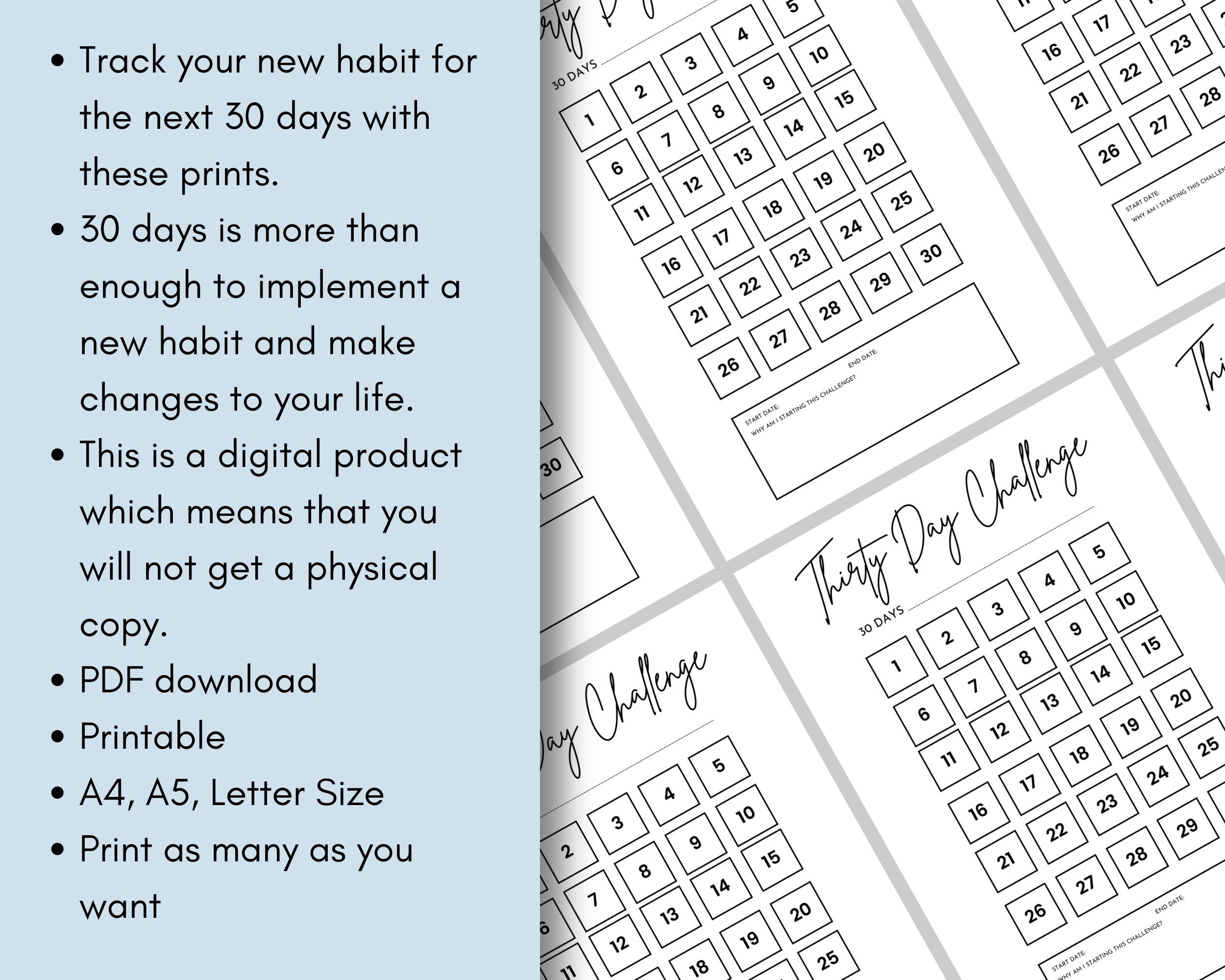 Printable 30 Day Challenge, Habit Tracker, Goal Tracker, Goal Setting ...