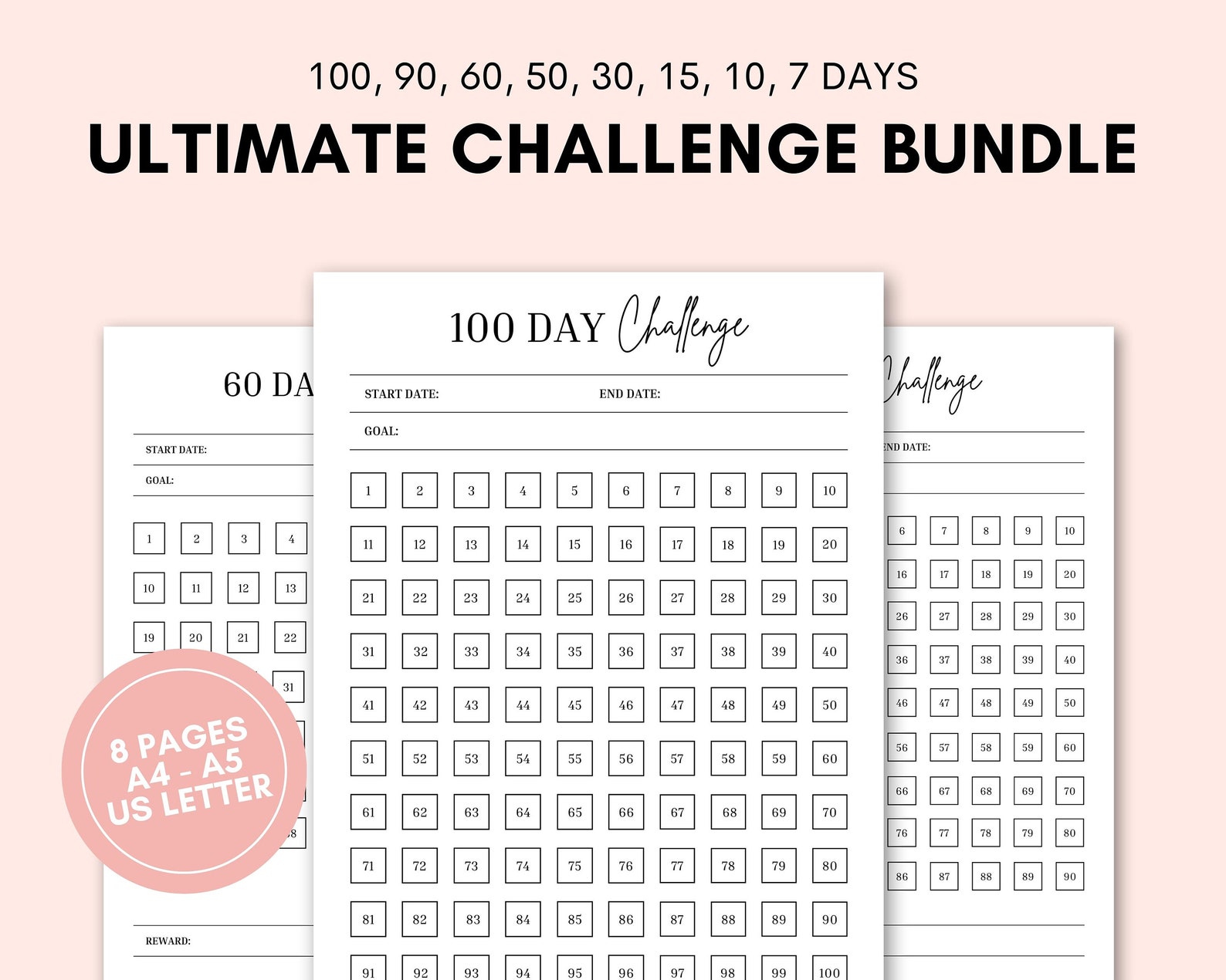 Ultimate Challenge Bundle, 100, 90, 60, 50, 30, 15, 10, 7 Day Challenge ...