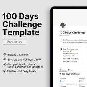 100 Days Challenge Notion Template, Minimalistic Habit Tracker ...