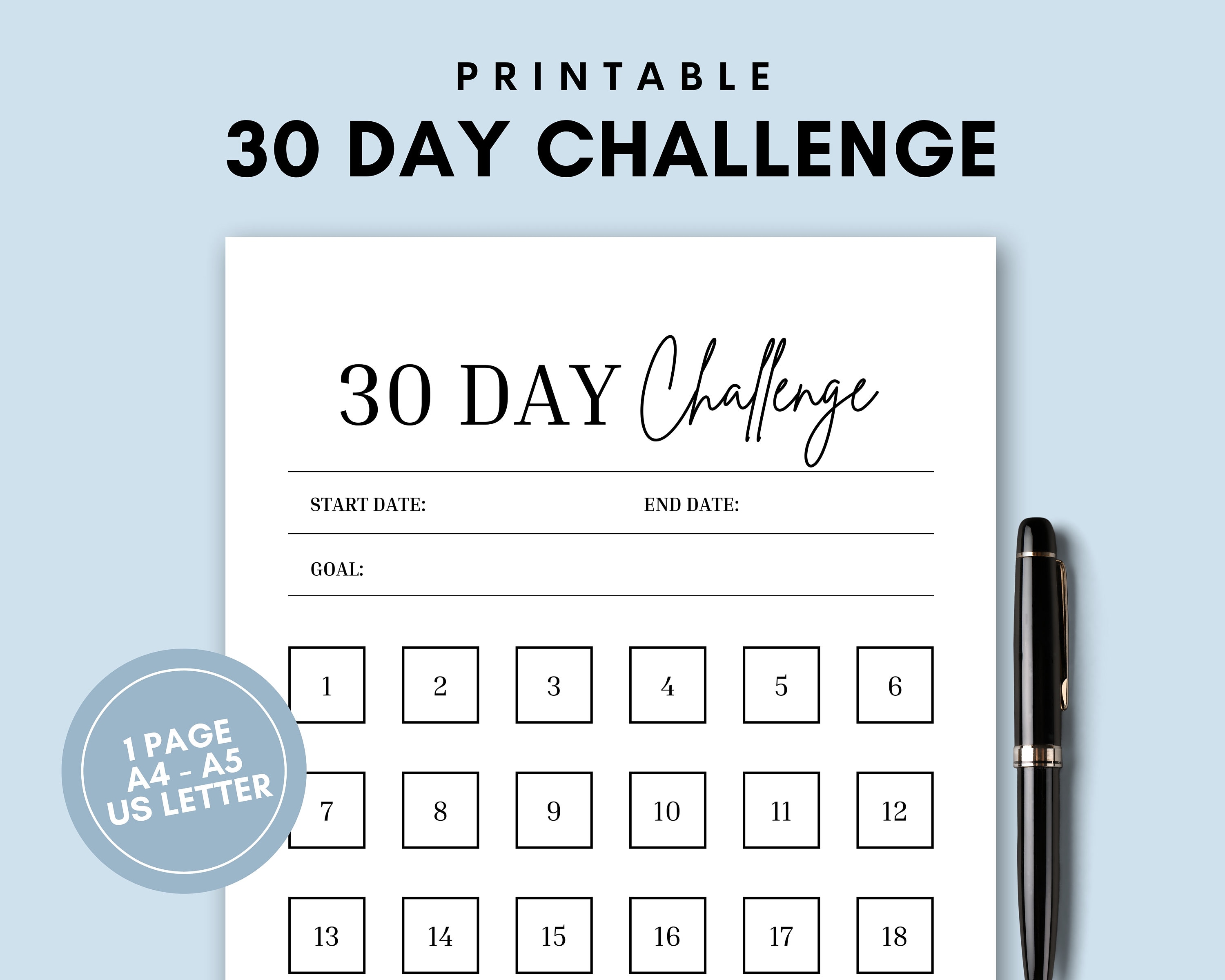 Printable 30 Day Challenge, Habit Tracker, Goal Tracker, Goal Setting ...