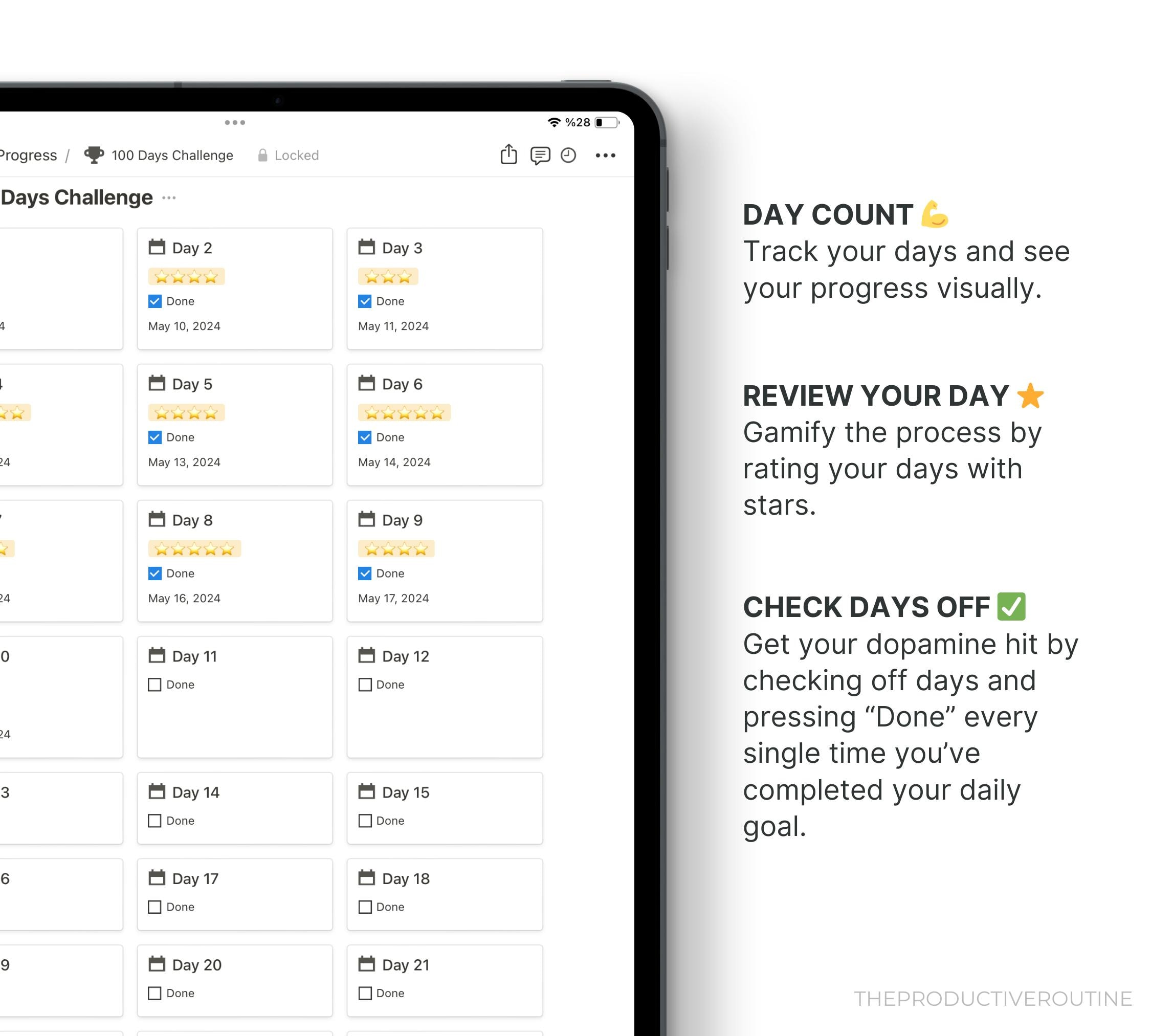 100 Days Challenge Notion Template, Minimalistic Habit Tracker ...