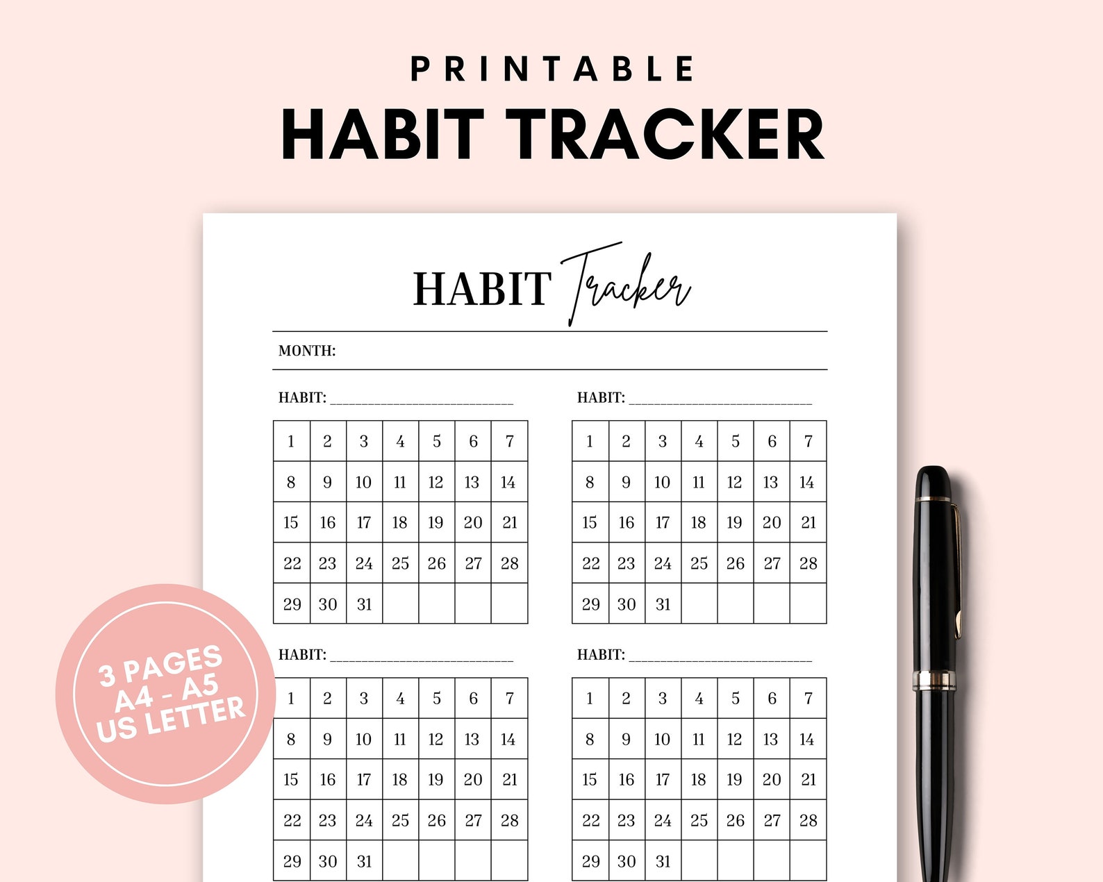 Printable Habit Tracker, Habits Tracker, 31 Day Tracker, Habit Log ...