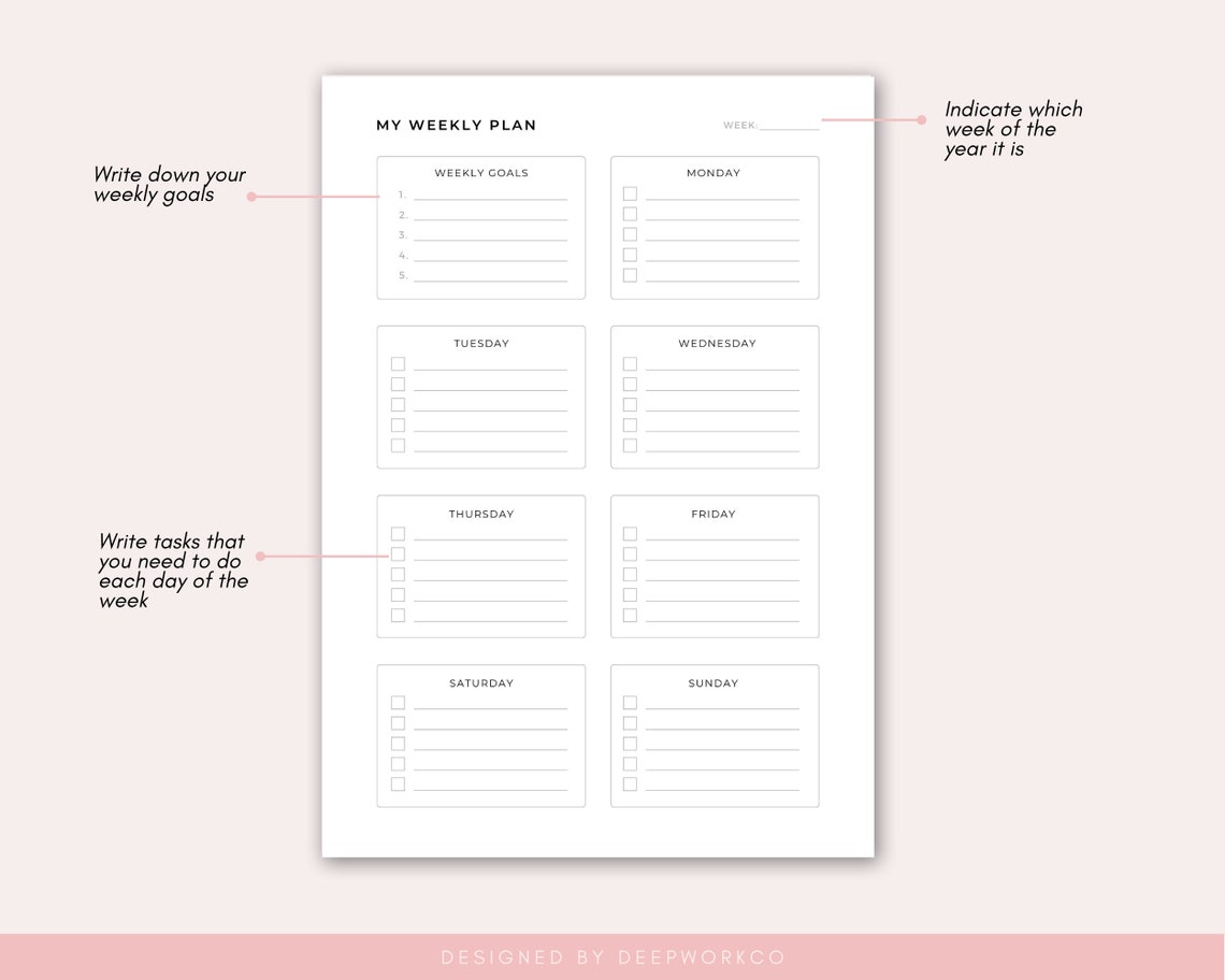 Weekly Printable To-do Planner, Daily Planning, No Date Planner, Weekly ...
