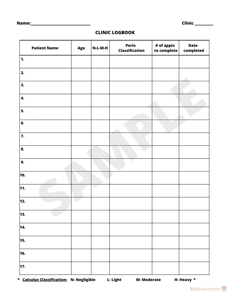 Dental Hygiene School Clinic Logbook- DIGITAL DOWNLOAD ONLY - Etsy