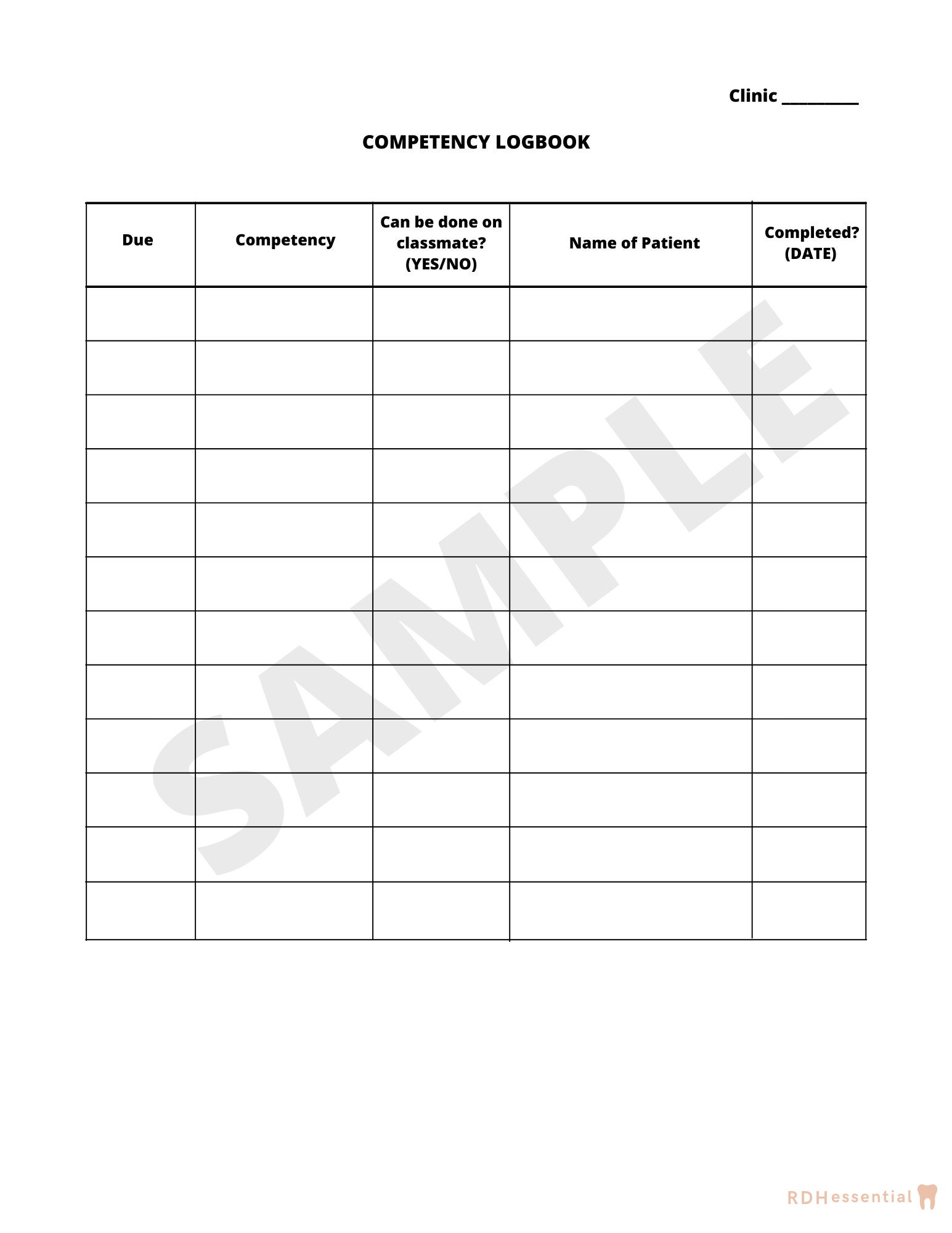 Dental Hygiene School Clinic Logbook- DIGITAL DOWNLOAD ONLY - Etsy