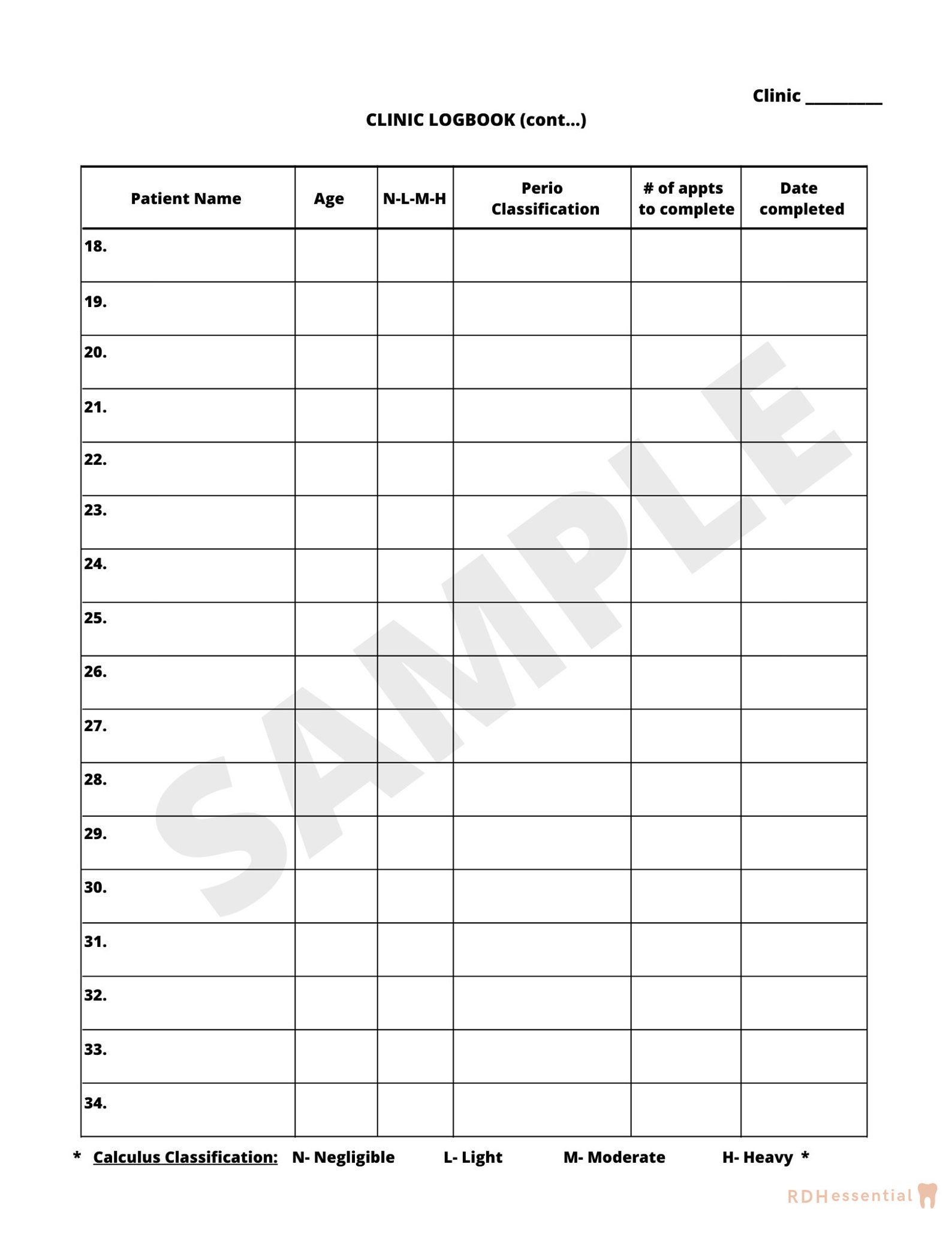 Dental Hygiene School Clinic Logbook- DIGITAL DOWNLOAD ONLY - Etsy