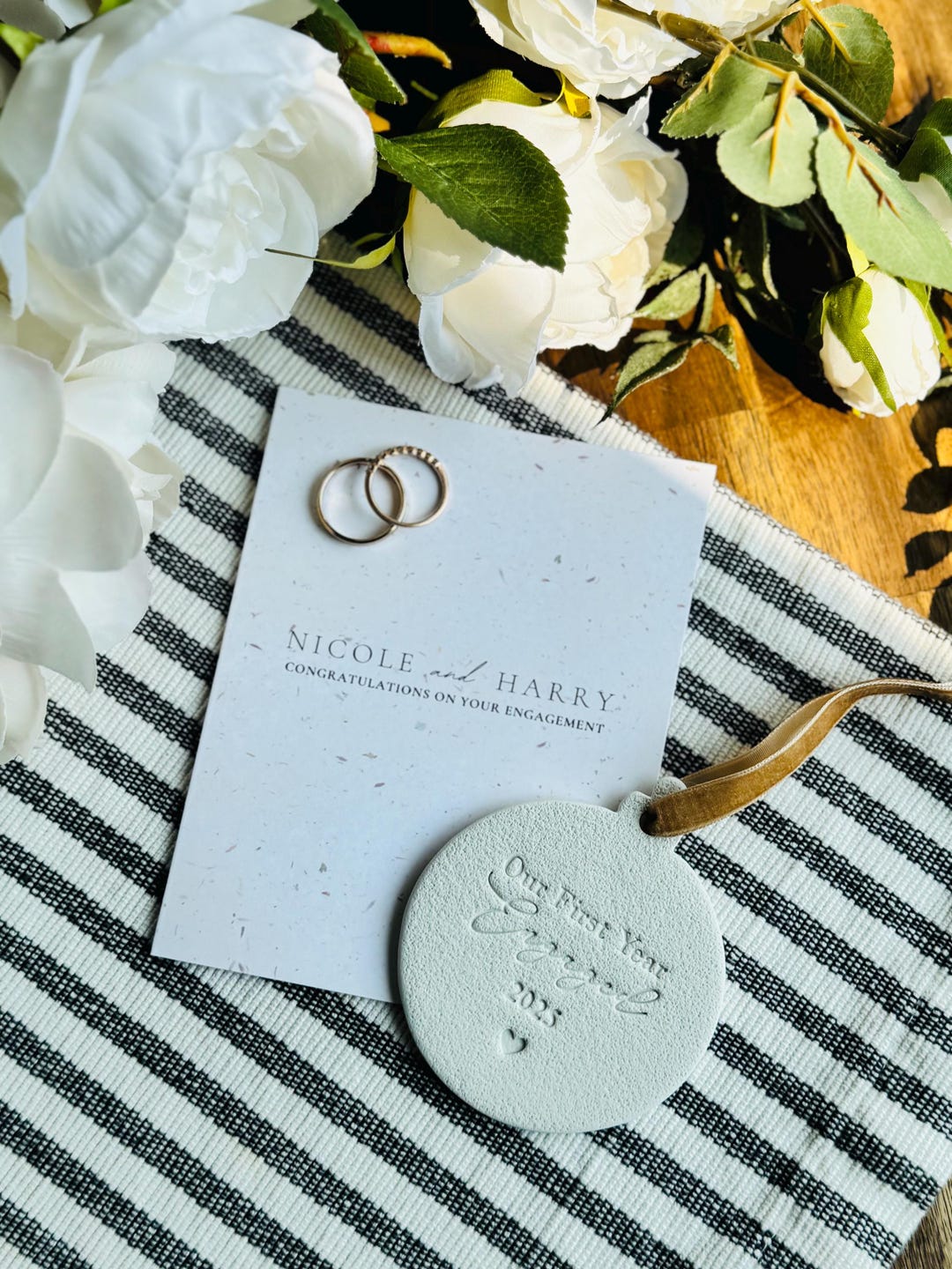 Personalized Engagement Gift Set: Couple Ornament and Greeting Card - Etsy