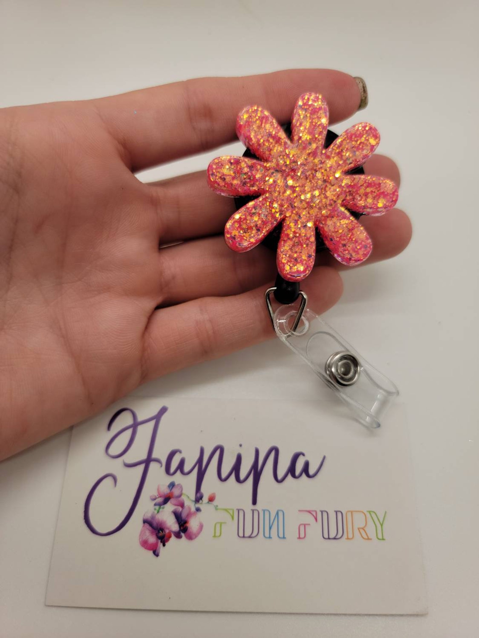 Funky Flower ID Tag Holder/ Reel Badge - Etsy