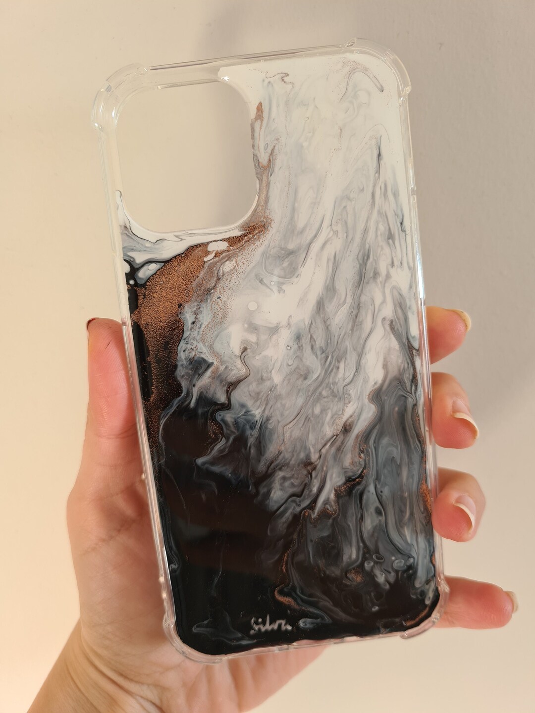 Marble Black and White With Copper Hand Painted Phone Case - Etsy