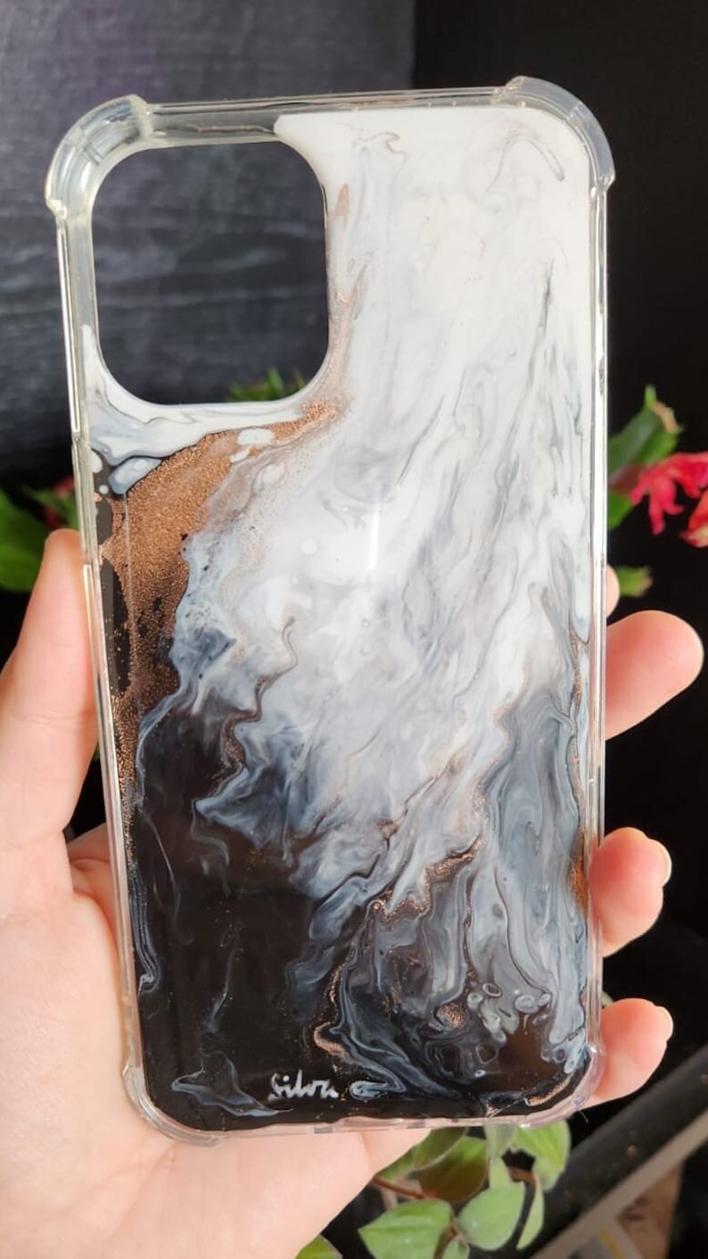 Marble Black and White With Copper Hand Painted Phone Case - Etsy
