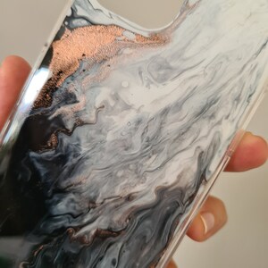 Marble Black and White With Copper Hand Painted Phone Case - Etsy
