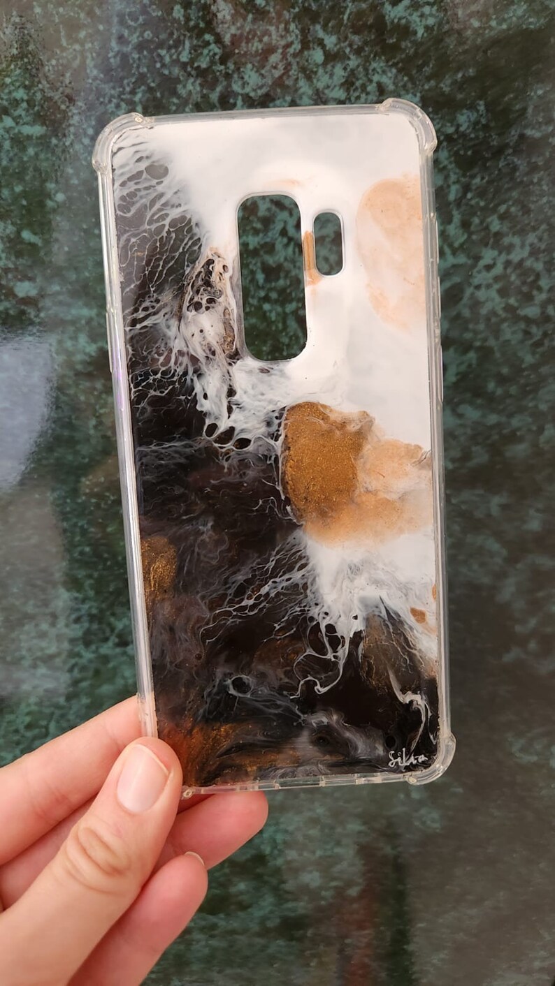 Marble Black and White With Copper Hand Painted Phone Case - Etsy
