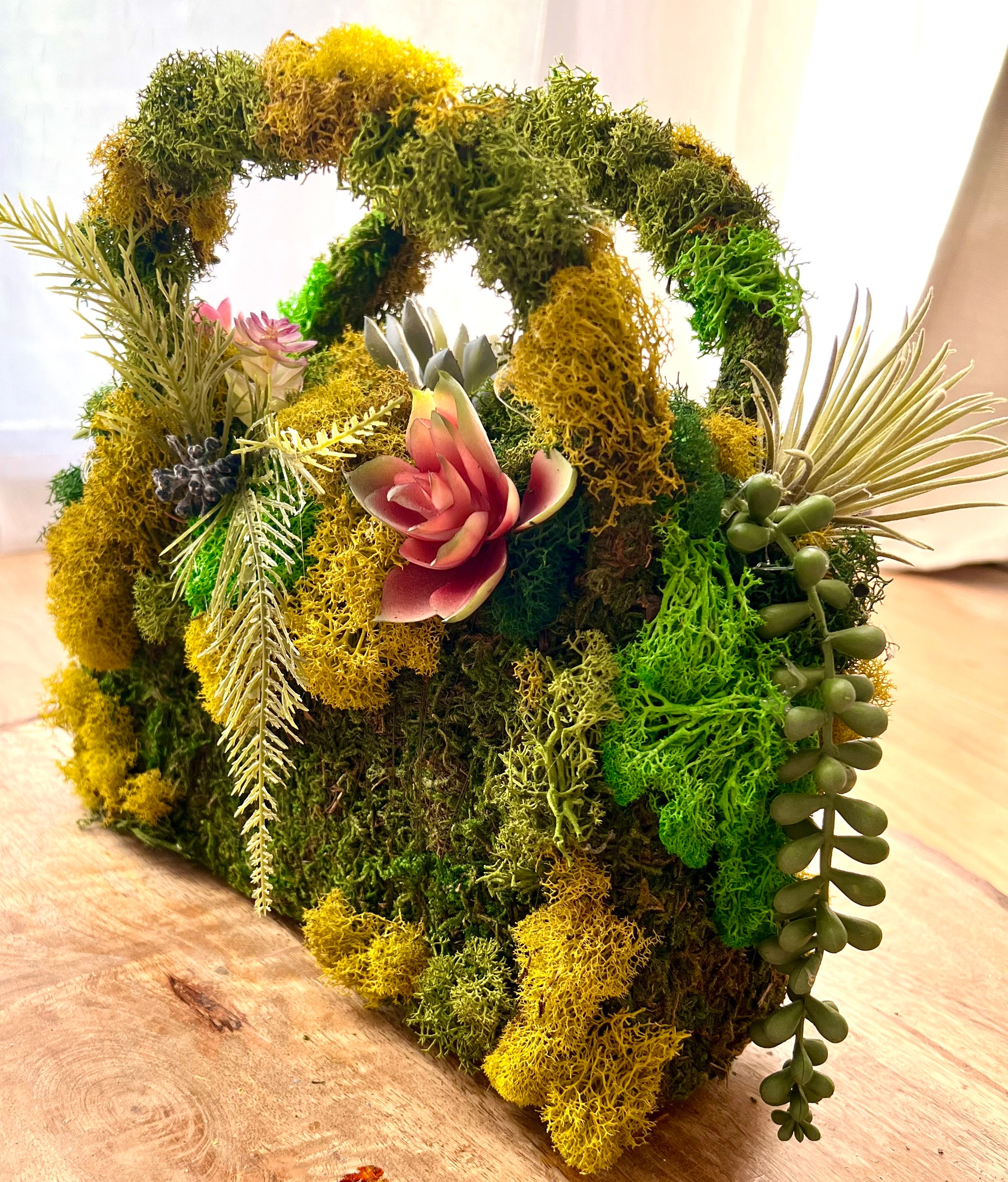 Moss Purse Preserved Moss and Faux Plants Table Deco - Etsy