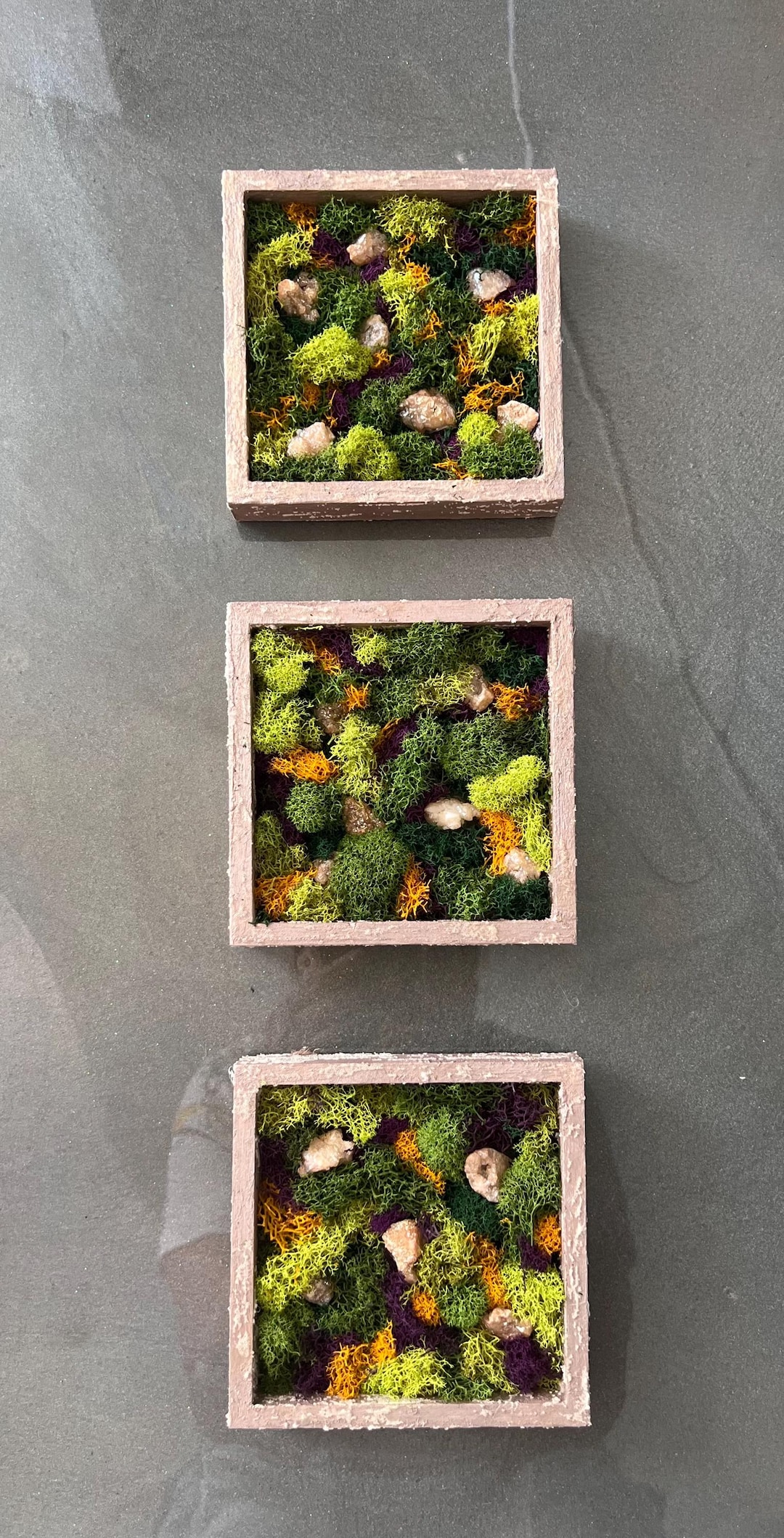 Set of 3 Preserved Moss and Stone Geodes Wall Art Decor - Etsy