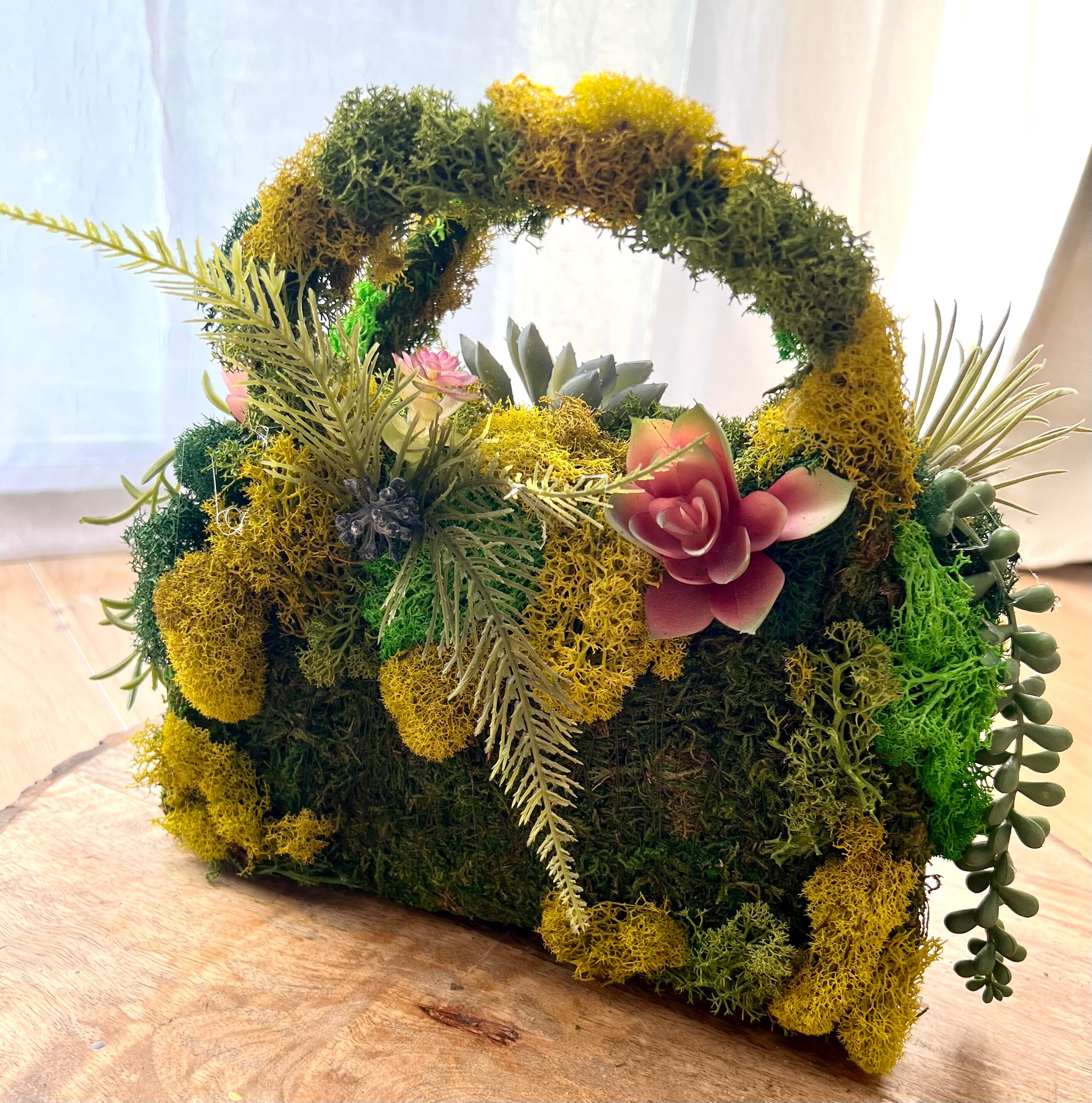 Moss Purse Preserved Moss and Faux Plants Table Deco - Etsy