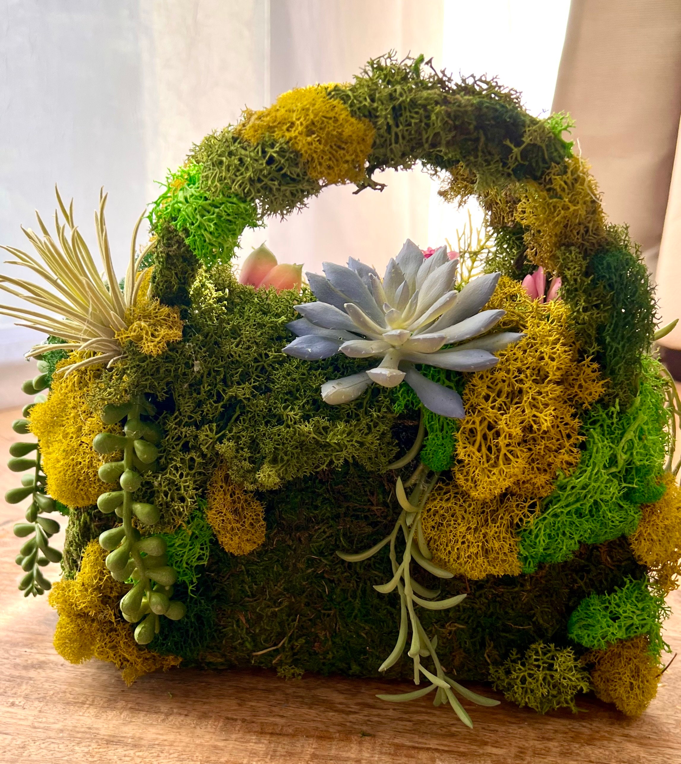 Moss Purse Preserved Moss and Faux Plants Table Deco - Etsy