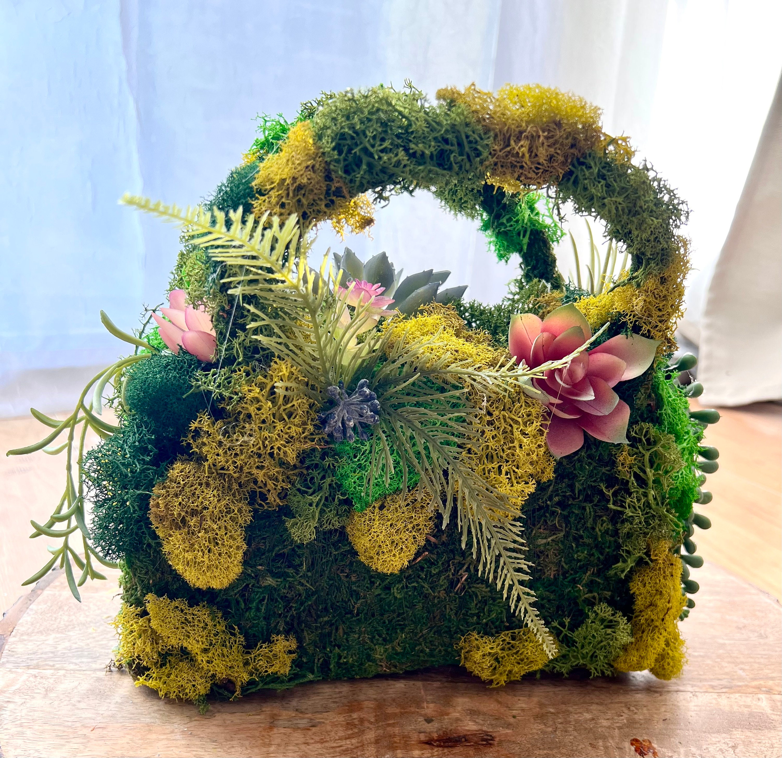Moss Purse Preserved Moss and Faux Plants Table Deco - Etsy