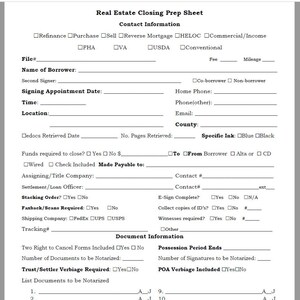 Real Estate Closing Prep Sheet - Etsy