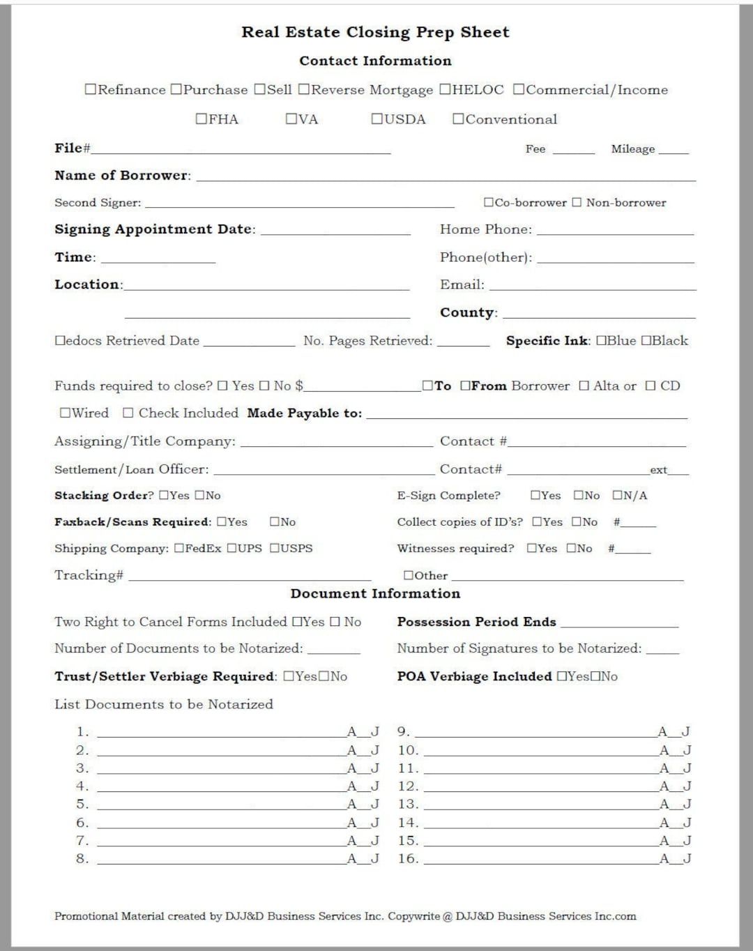 Real Estate Closing Prep Sheet - Etsy