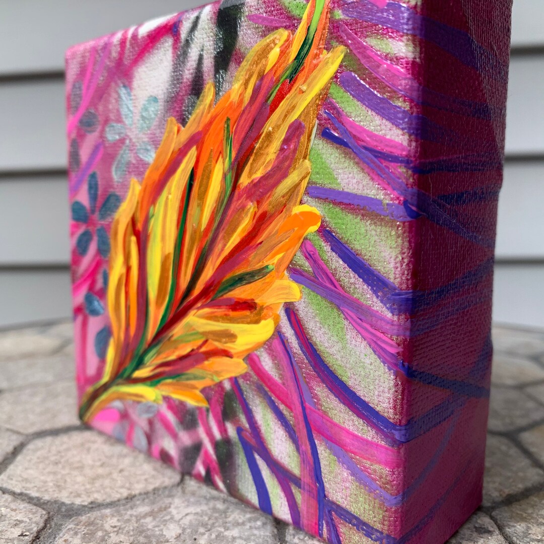 Acrylic Fall Leaf Painting, 4x4 Chunky Canvas Art - Etsy