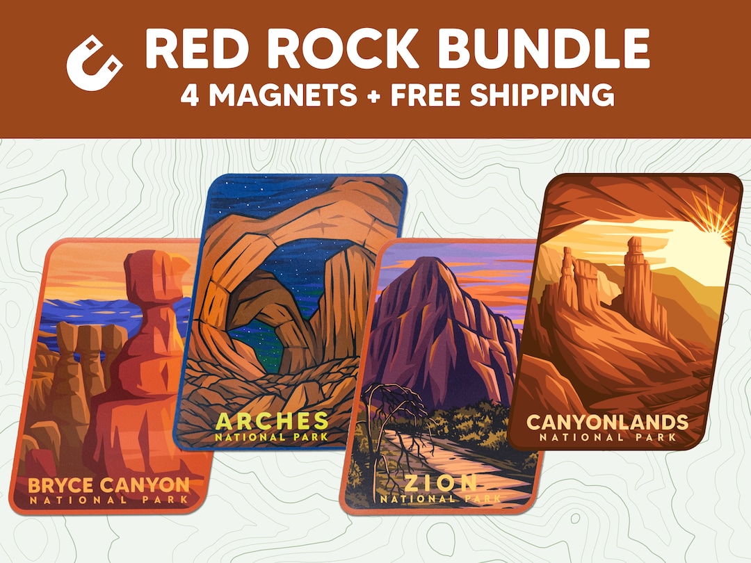 Red Rock Magnet Bundle 4 Parks, FREE Shipping Zion, Arches, Canyonlands ...