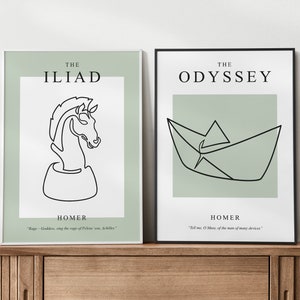 Iliad and Odyssey Print Set, Homer Quote Posters, Greek Mythology Wall ...