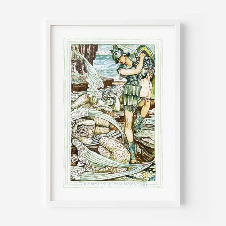 Perseus and Gorgons Print, Walter Crane Storybook, Greek Mythology Wall ...