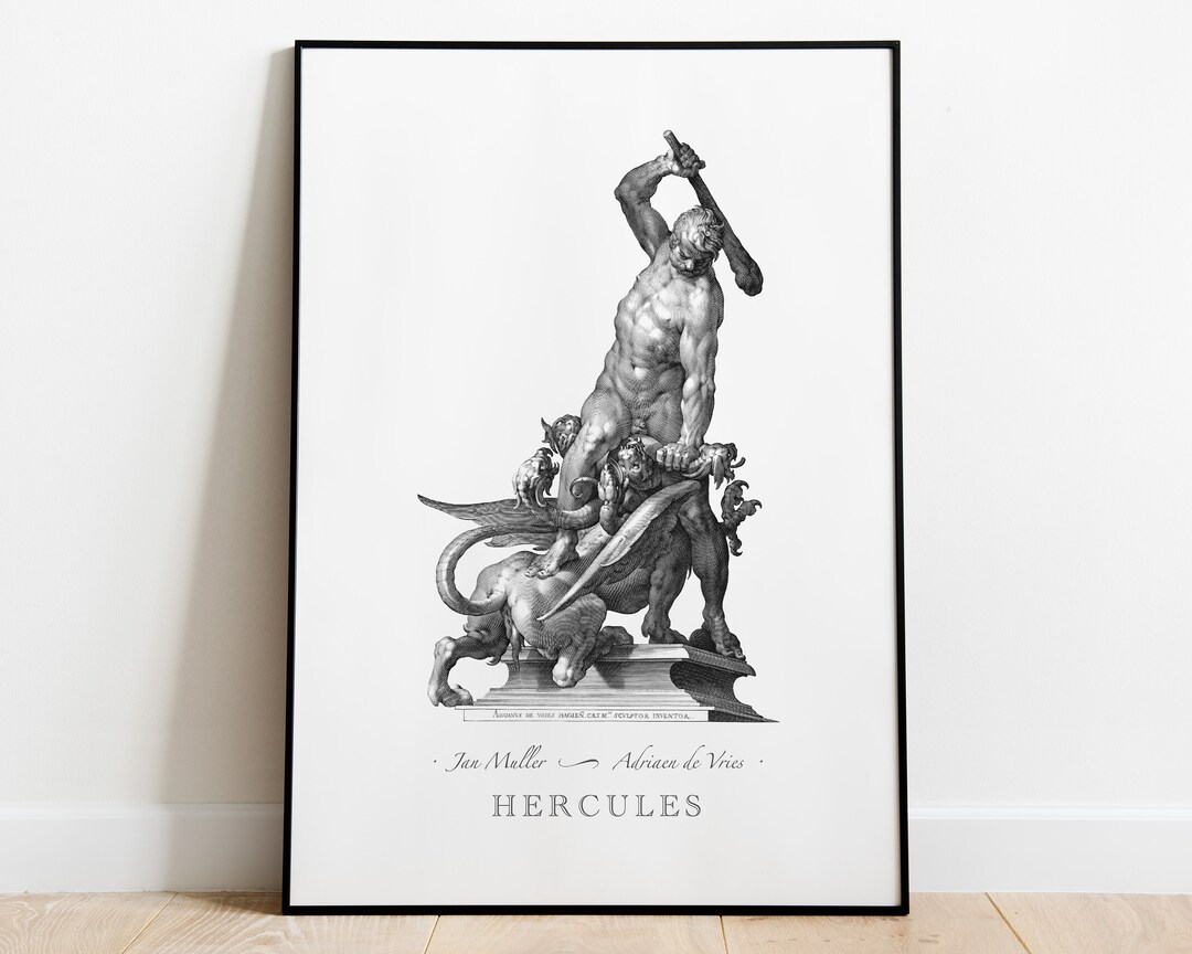 Hercules Hydra Print, Greek Mythology Poster, Herakles Hero Wall Decor ...