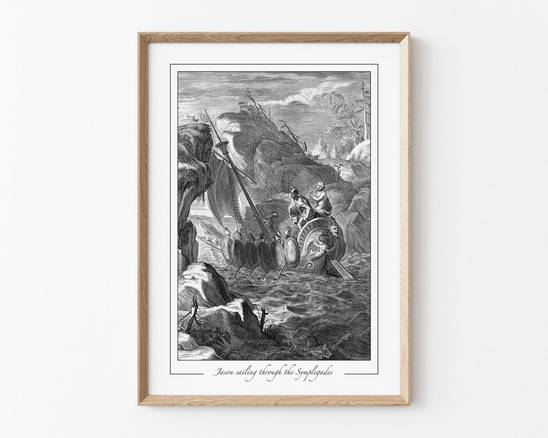 Jason Argonauts Print, Clashing Rocks Engraving, Greek Mythology Sea ...