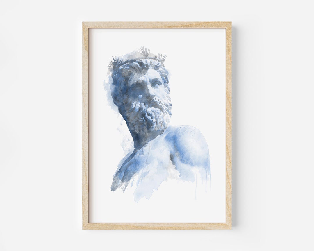 Poseidon Watercolour Print, Greek Mythology Wall Art, Sea God Olympian ...