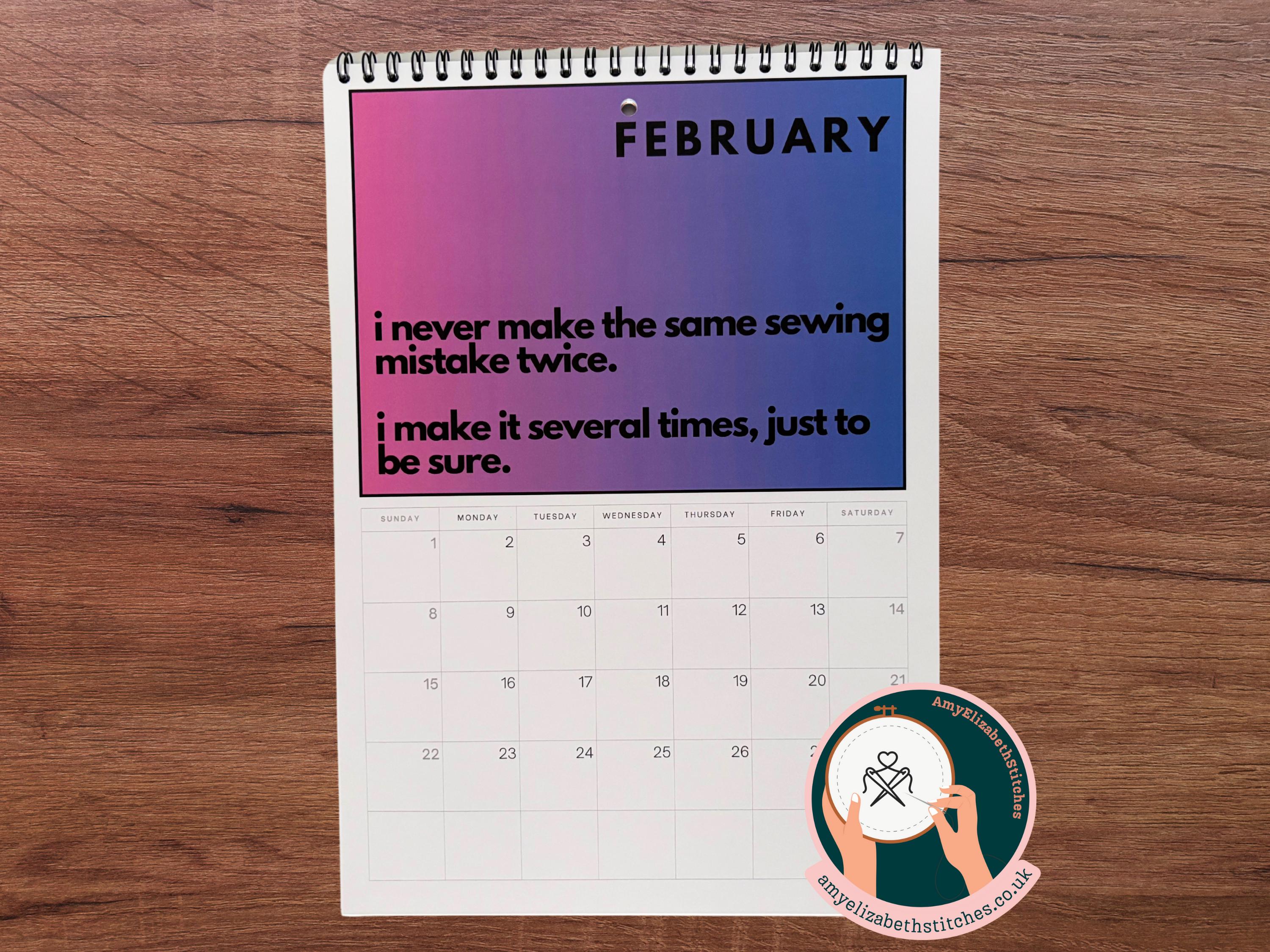 2026 Sewing Calendar | the Sarcastic Sewist's Calendar | Quirky Humour ...