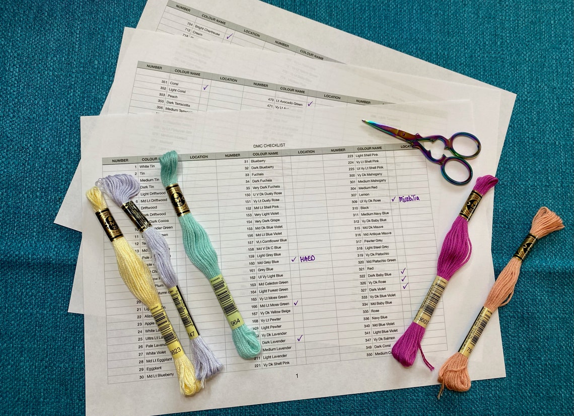 Cross Stitch/embroidery Floss Checklist DMC - Etsy