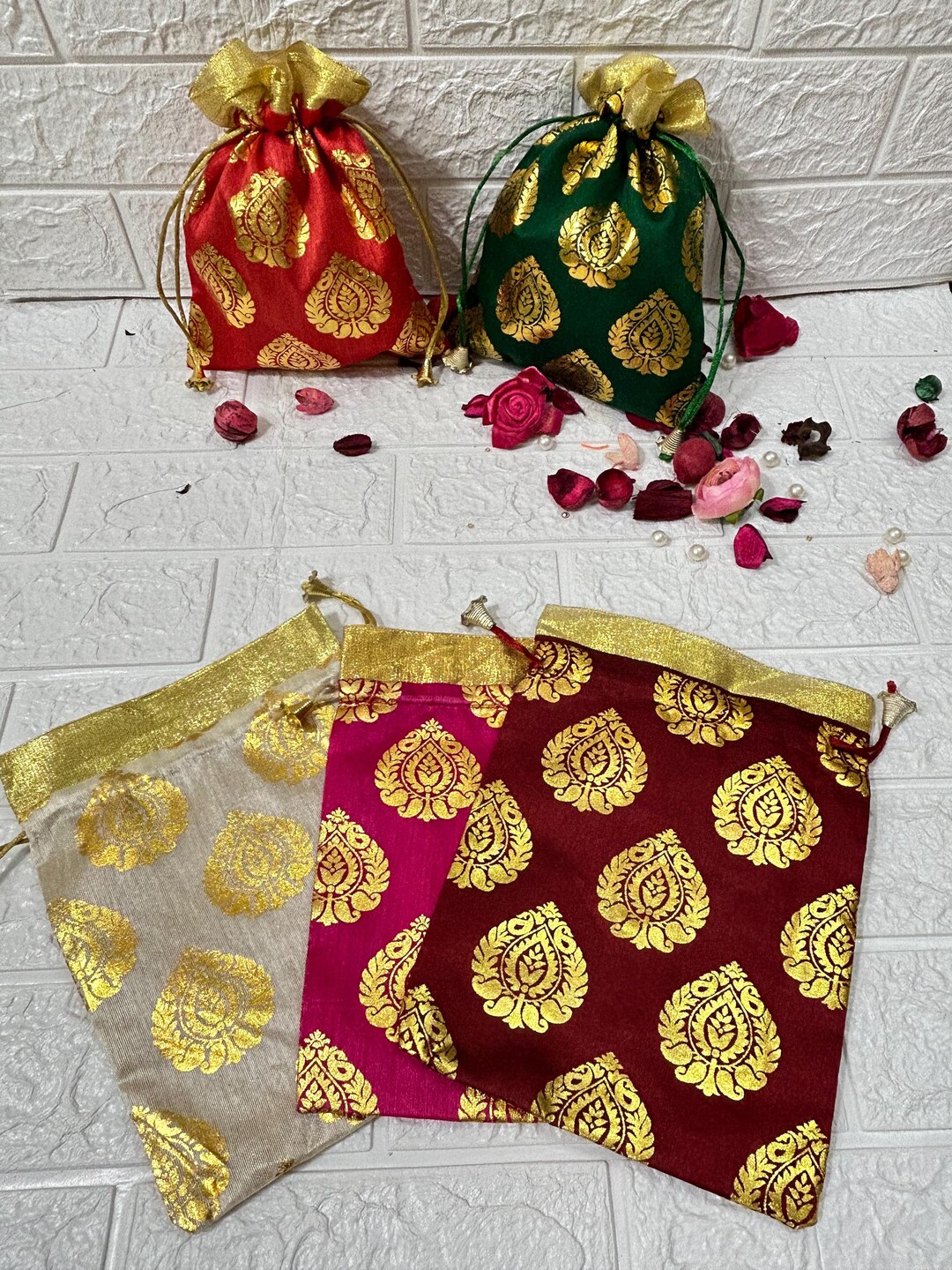 Lot of Mango Print Potli Bags, Wedding Favors, Party Gift Bags, Sweet ...