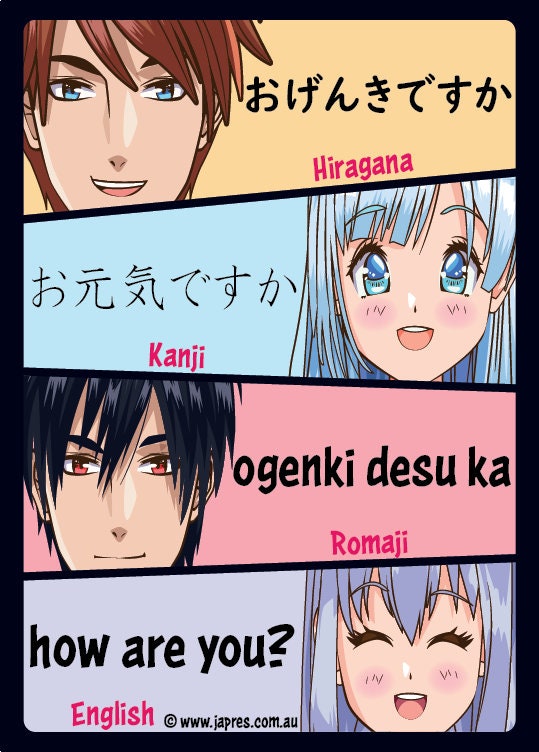Japanese Vocabulary Cards With Anime Characters and Authentic Japanese ...