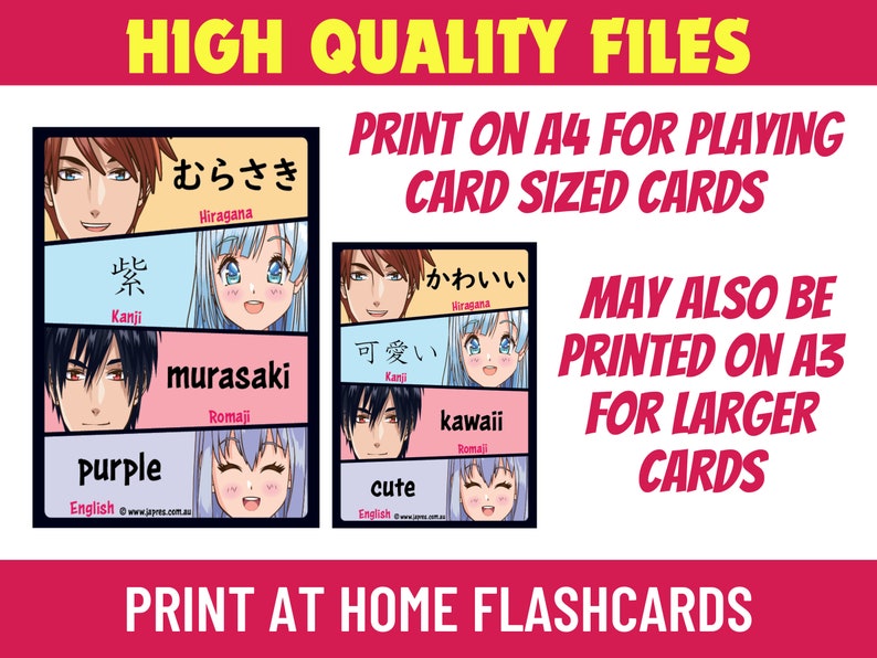 Japanese Vocabulary Cards With Anime Characters and Authentic Japanese ...