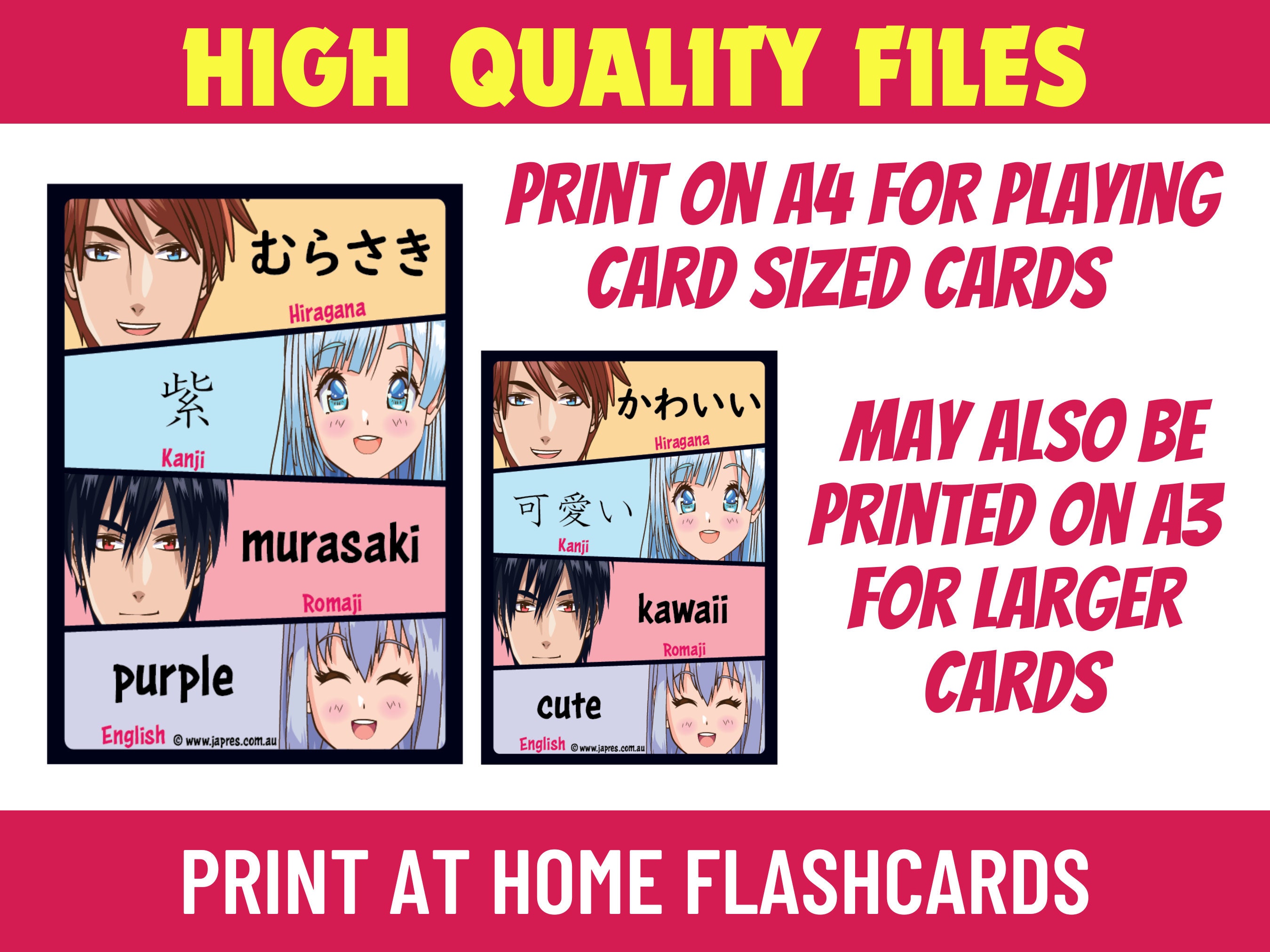 Japanese Vocabulary Cards With Anime Characters and Authentic Japanese ...