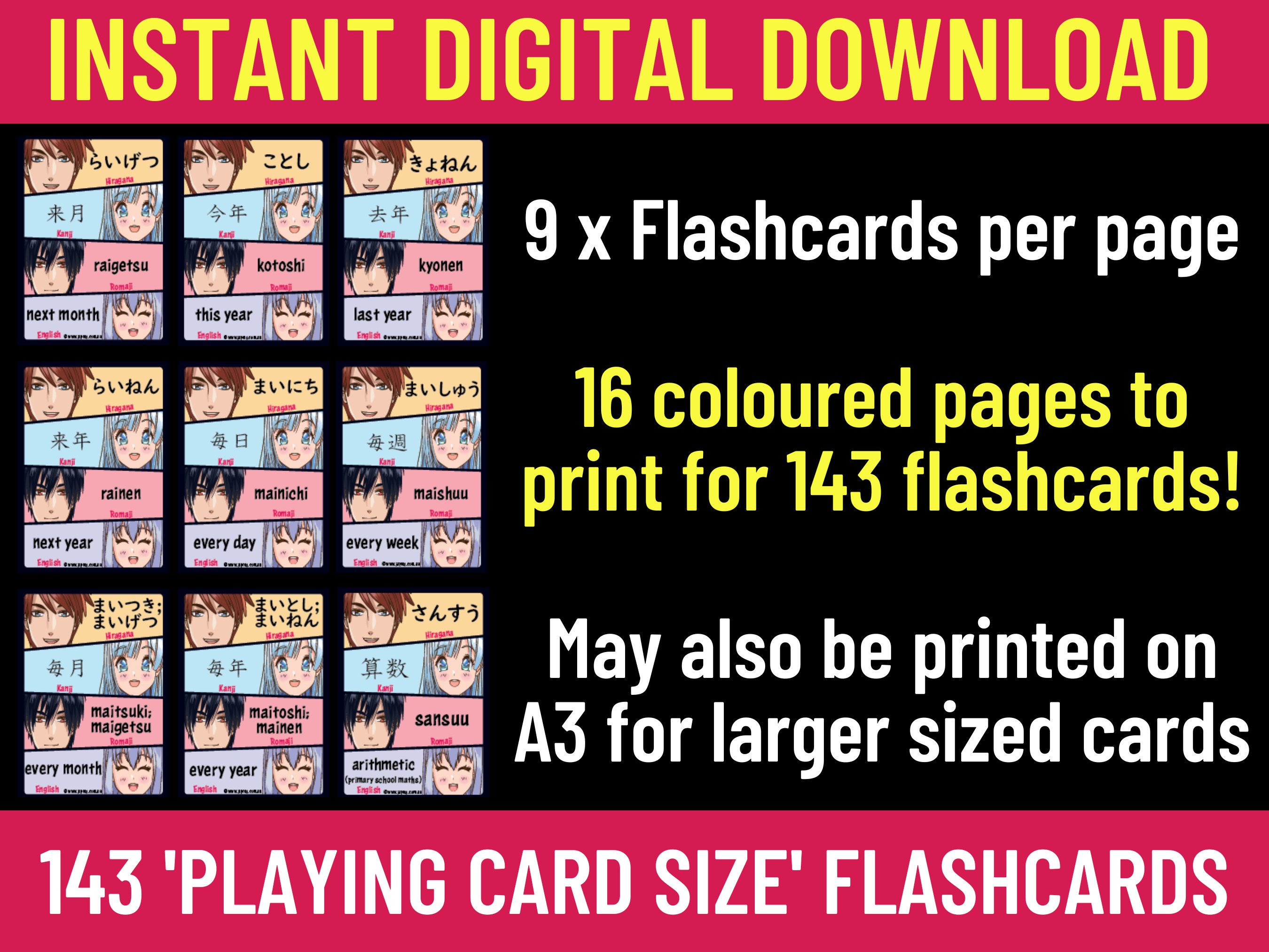 Japanese Vocabulary Cards With Anime Characters and Authentic Japanese ...