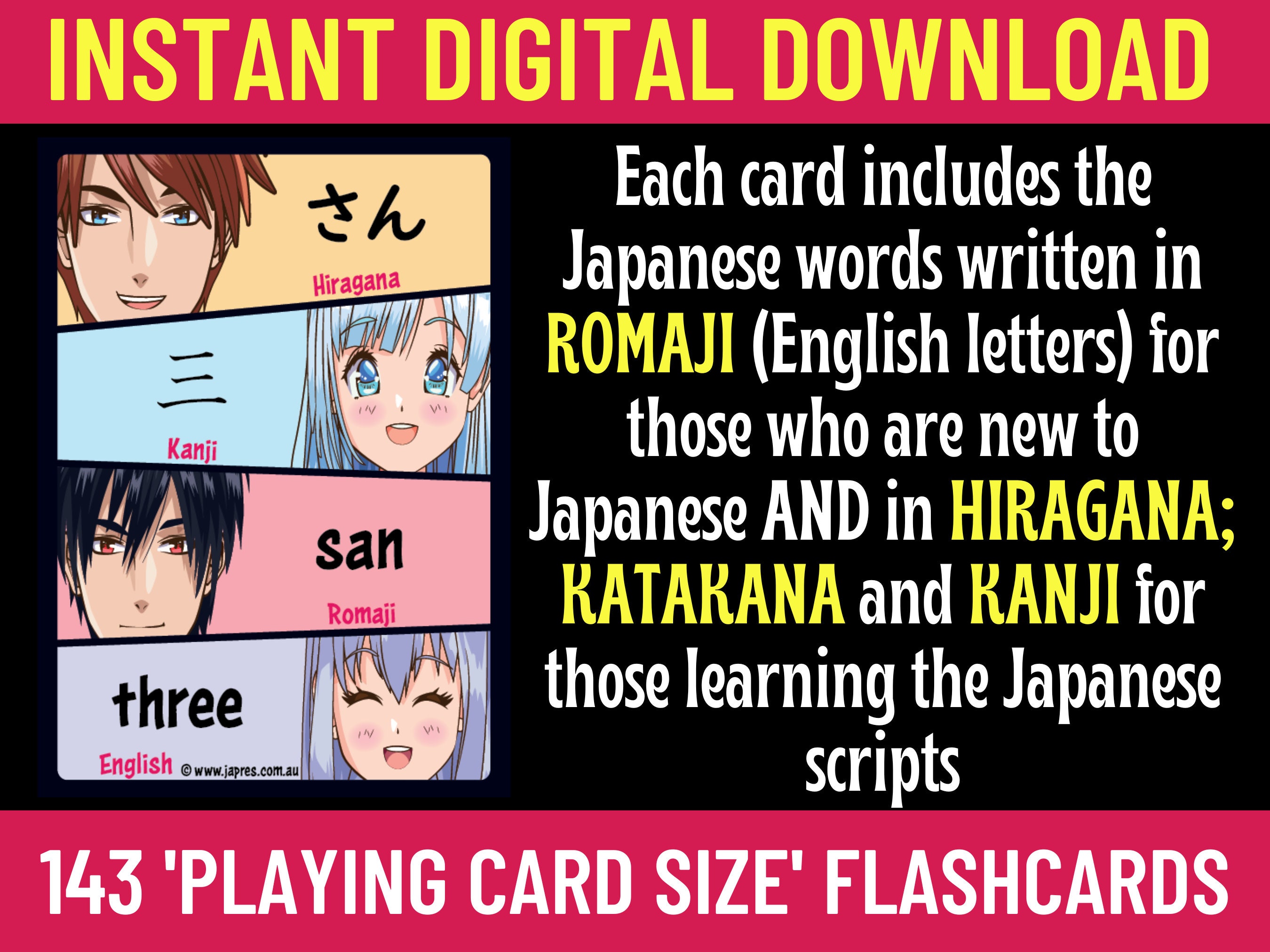 Japanese Vocabulary Cards With Anime Characters and Authentic Japanese ...