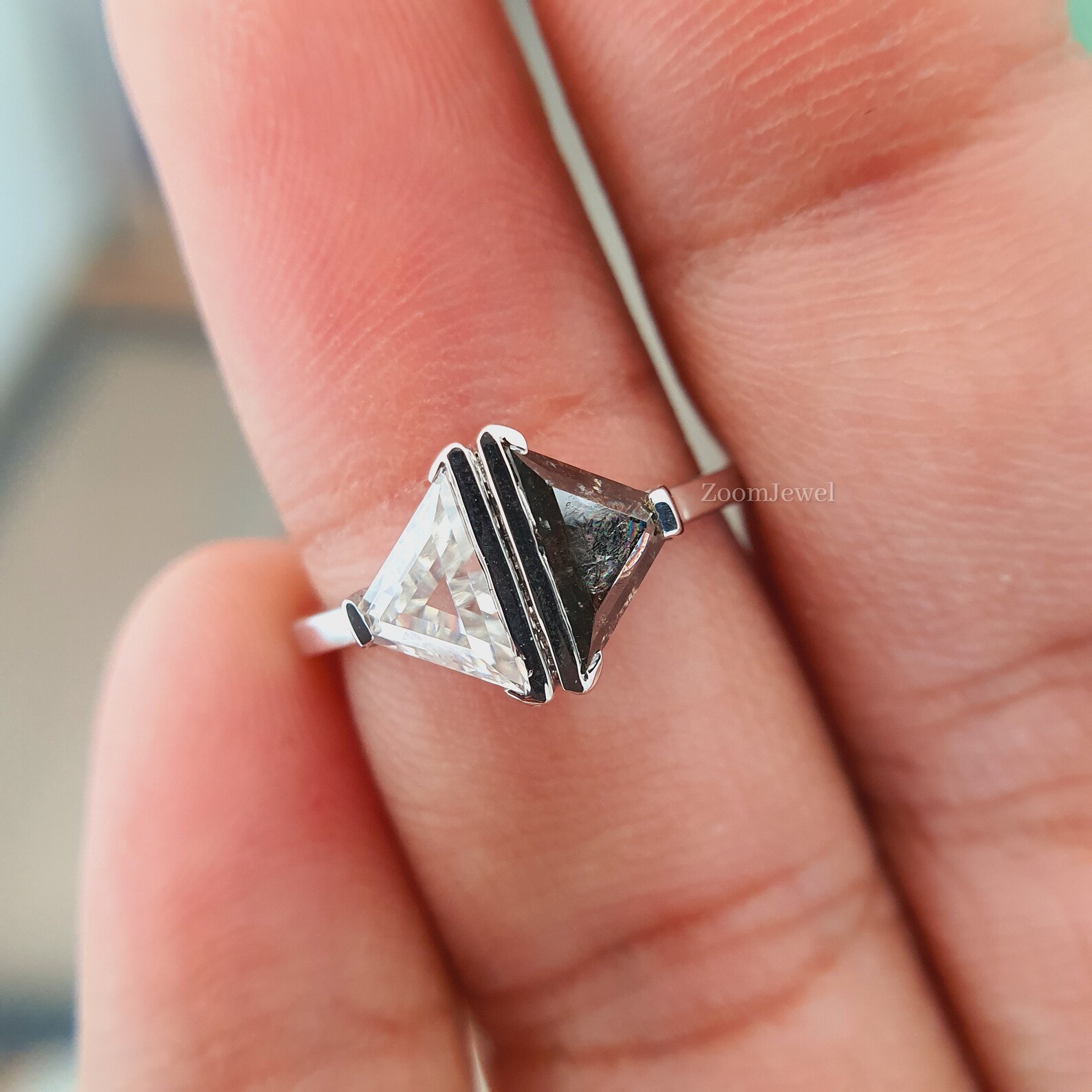 Antique Salt and Pepper Ring Two Stone Engagement Ring Toi - Etsy