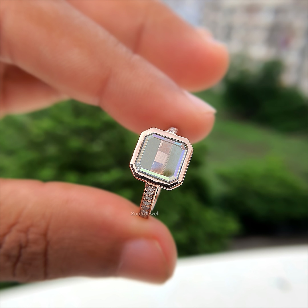 Portrait Cut Diamond Engagement Ring| Square Moissanite Ring| Rose Gold ...