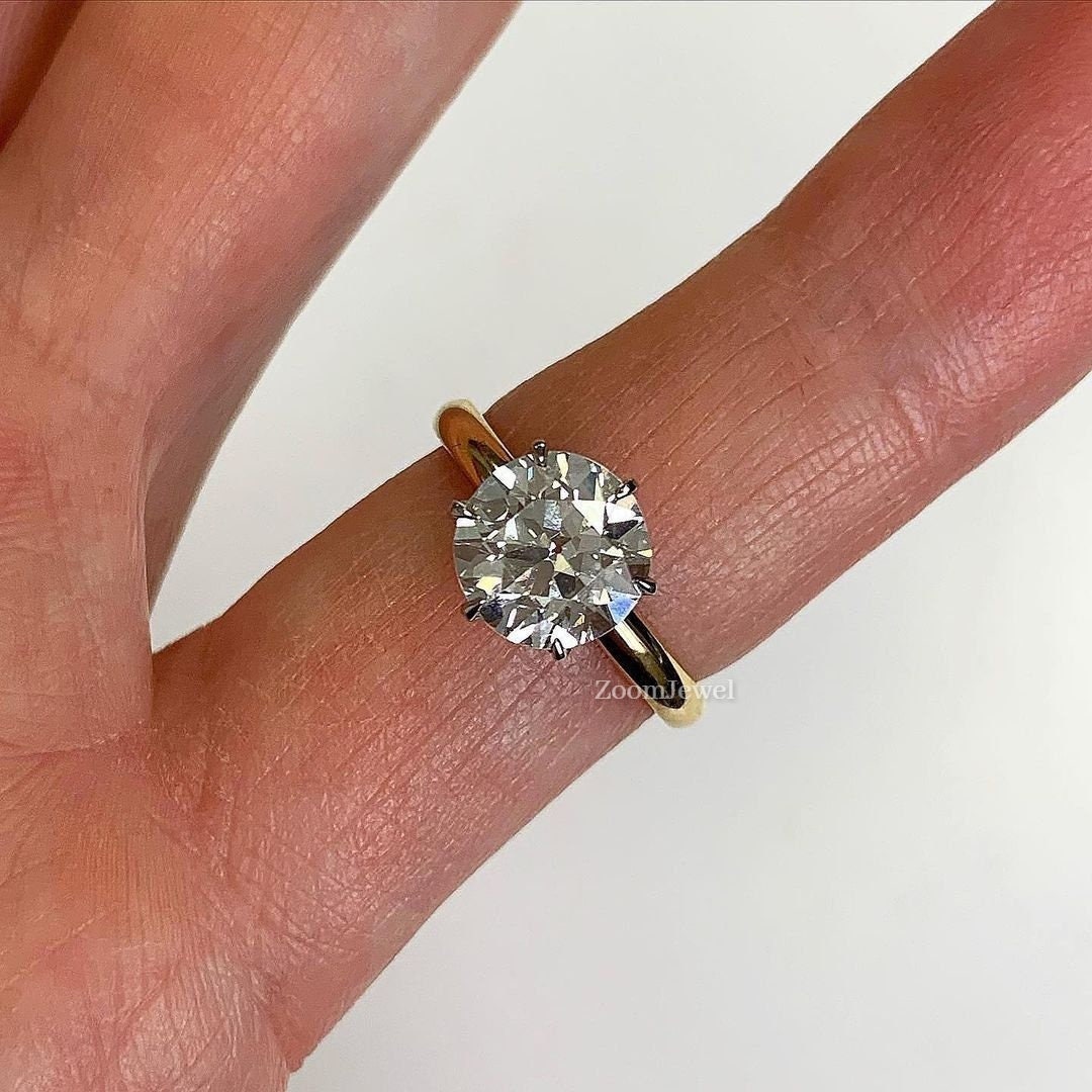 Old Europe Cut Diamond Ring, European Moissanite Engagement Ring, Two ...