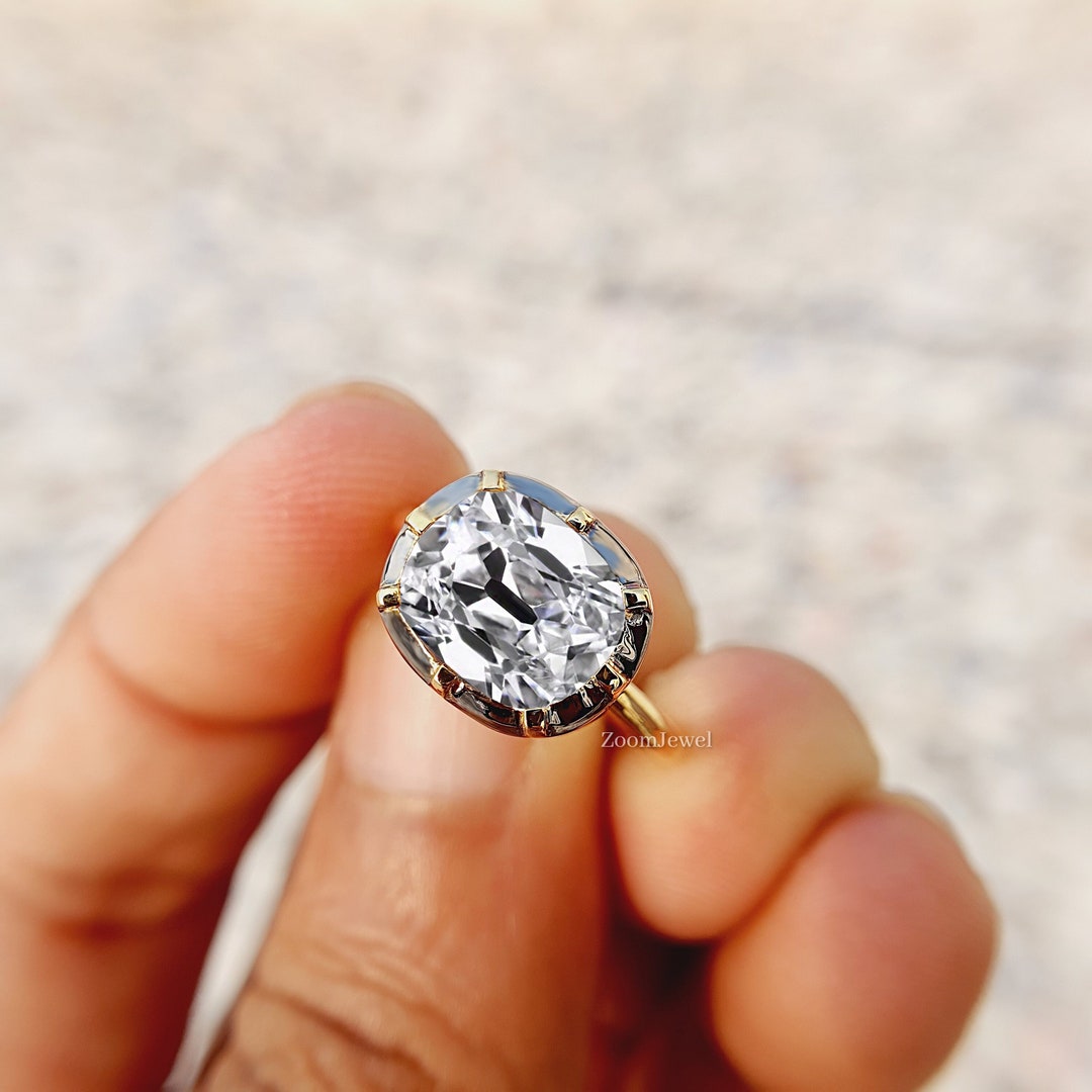 East West Elongated Old Mine Cushion Cut Engagement Ring, Georgia ...