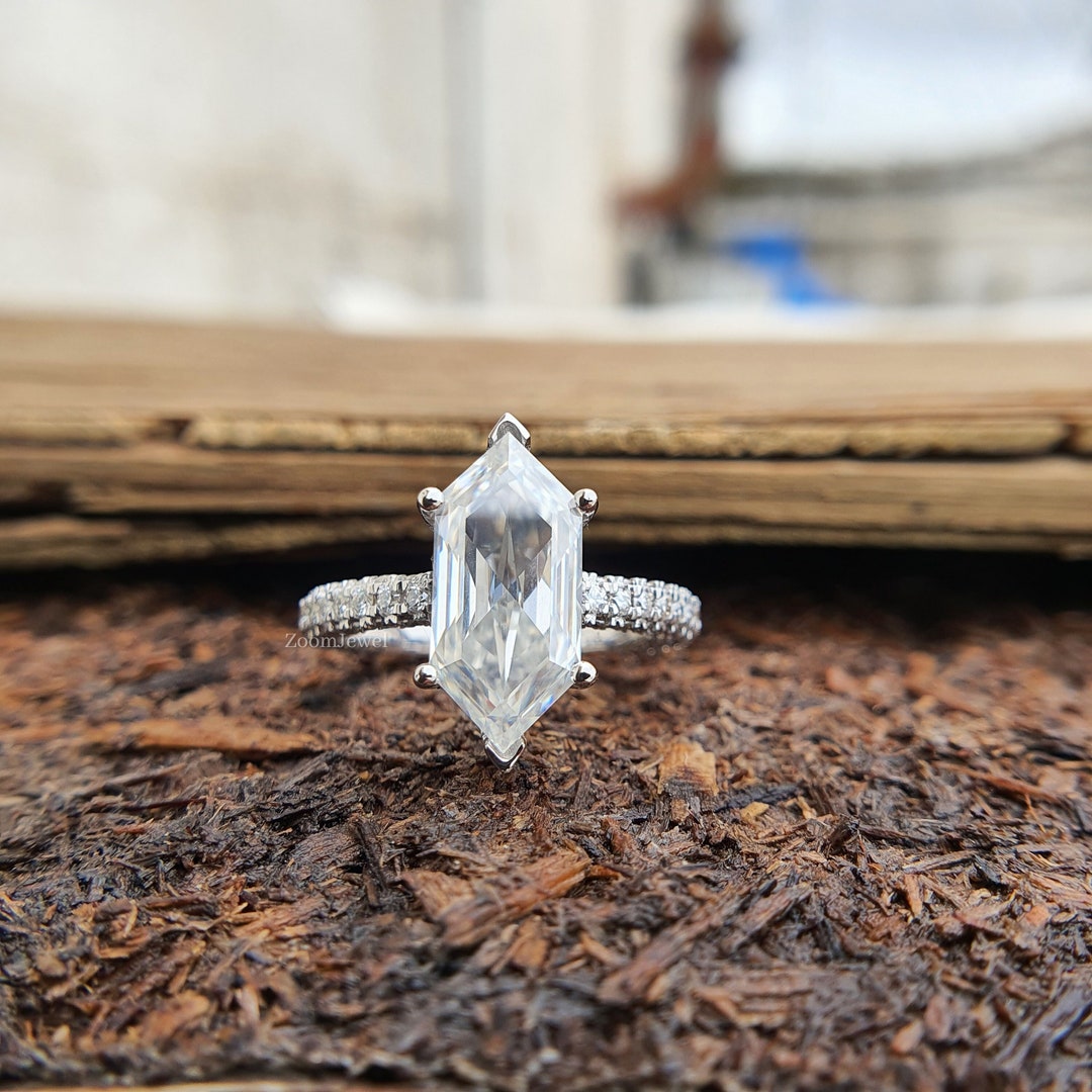 Elongated Hexagon Engagement Ring 3/4 Eternity Solitaire - Etsy
