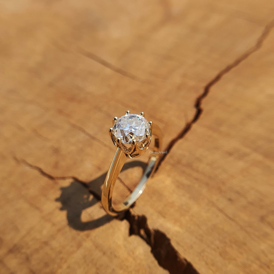 Retro Diamond Ring| Crown Set Ring| Old European Cut Moissanite Vintage ...