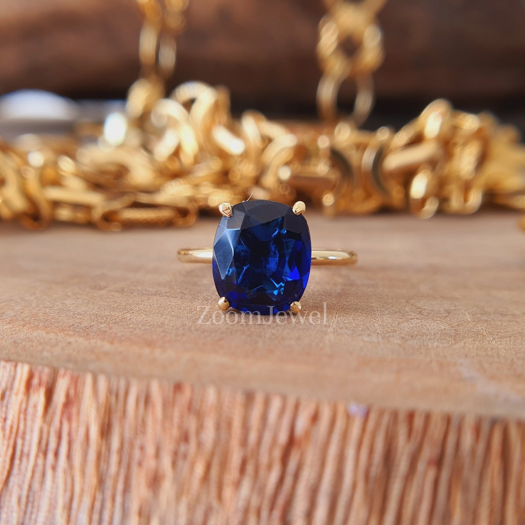 Sapphire Engagement Ring, Solitaire Sapphire Diamond Engagement Ring ...