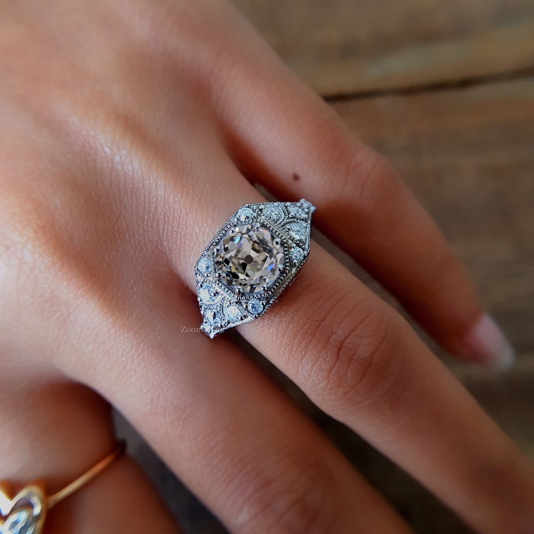 Antique Old European Estate Ring| Round OEC Moissanite Ring| Engagement ...