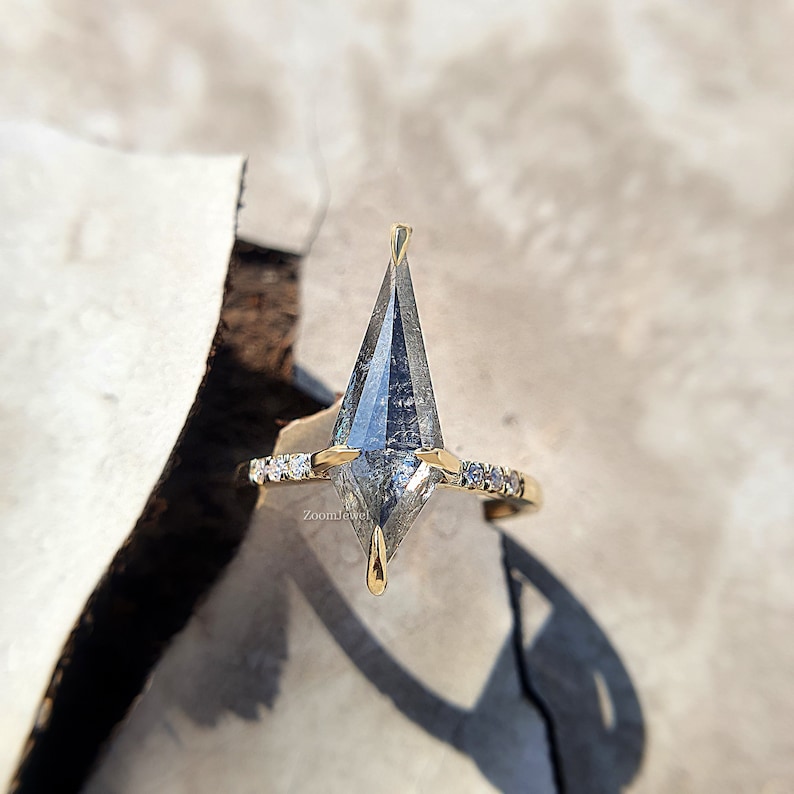 Kite Salt and Pepper Ring| Big Kite Shape Ring| Kite Cut Engagement ...